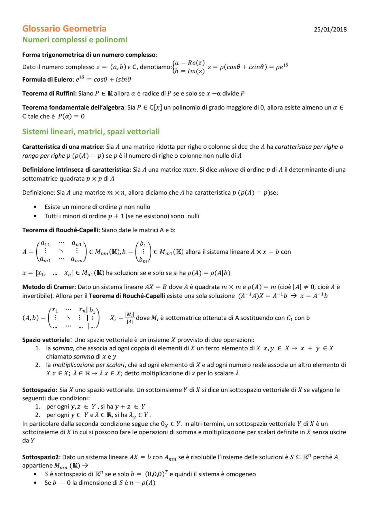 Glossario Con Definizioni E Teoremi Di Geometria I Docsity