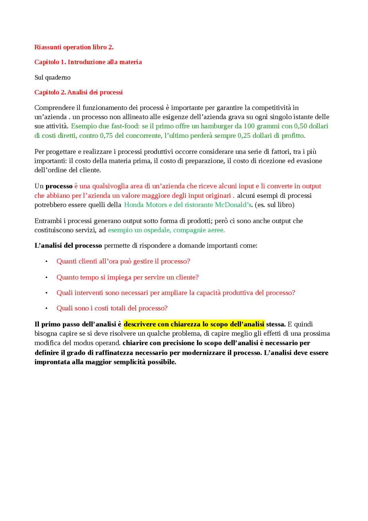 Riassunti Operation Management Docsity