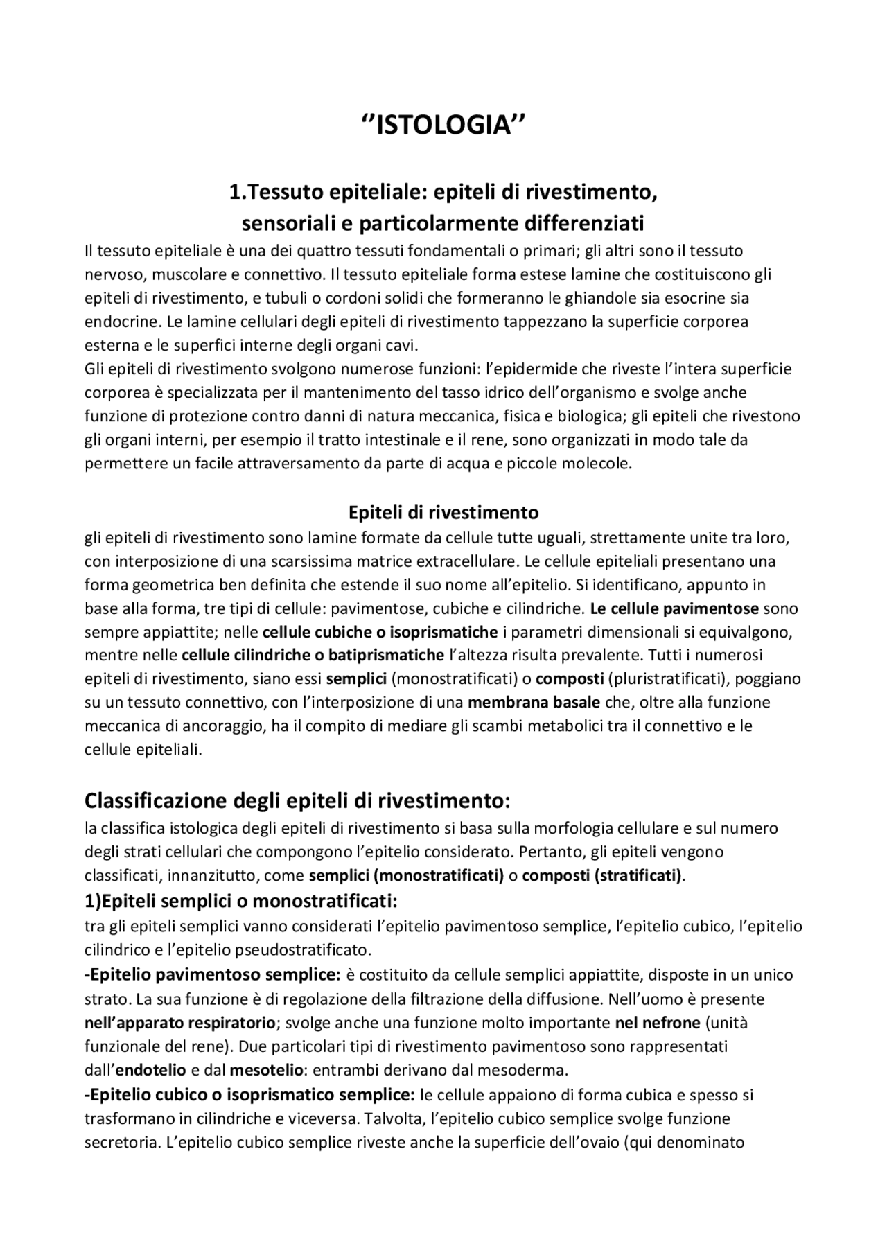 Istologia Riassunto Completo Docsity