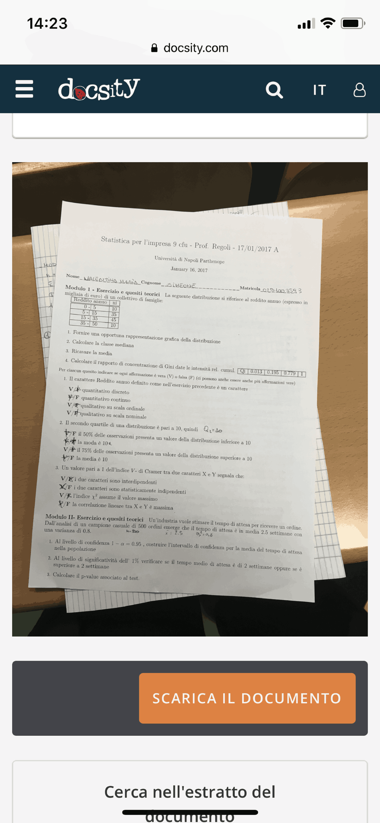 Prova Statistica Regoli Prove Desame Di Statistica Docsity