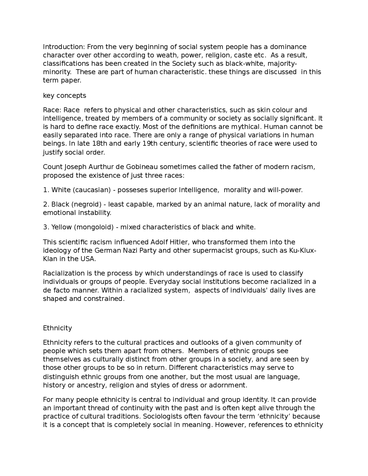 Race Ethnicity And Migration Exercises Communication Docsity