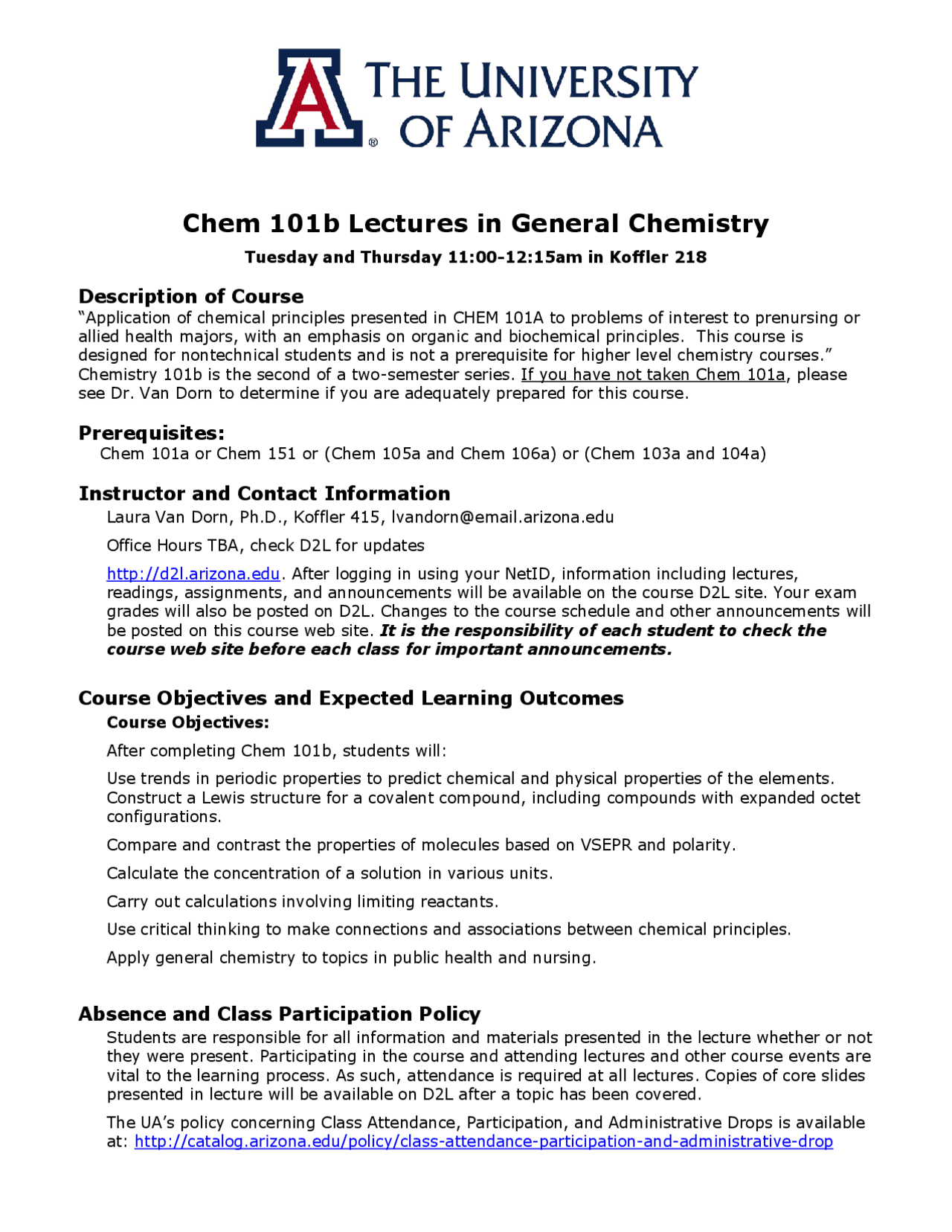 Chemistry 101b Fall 2017 Docsity