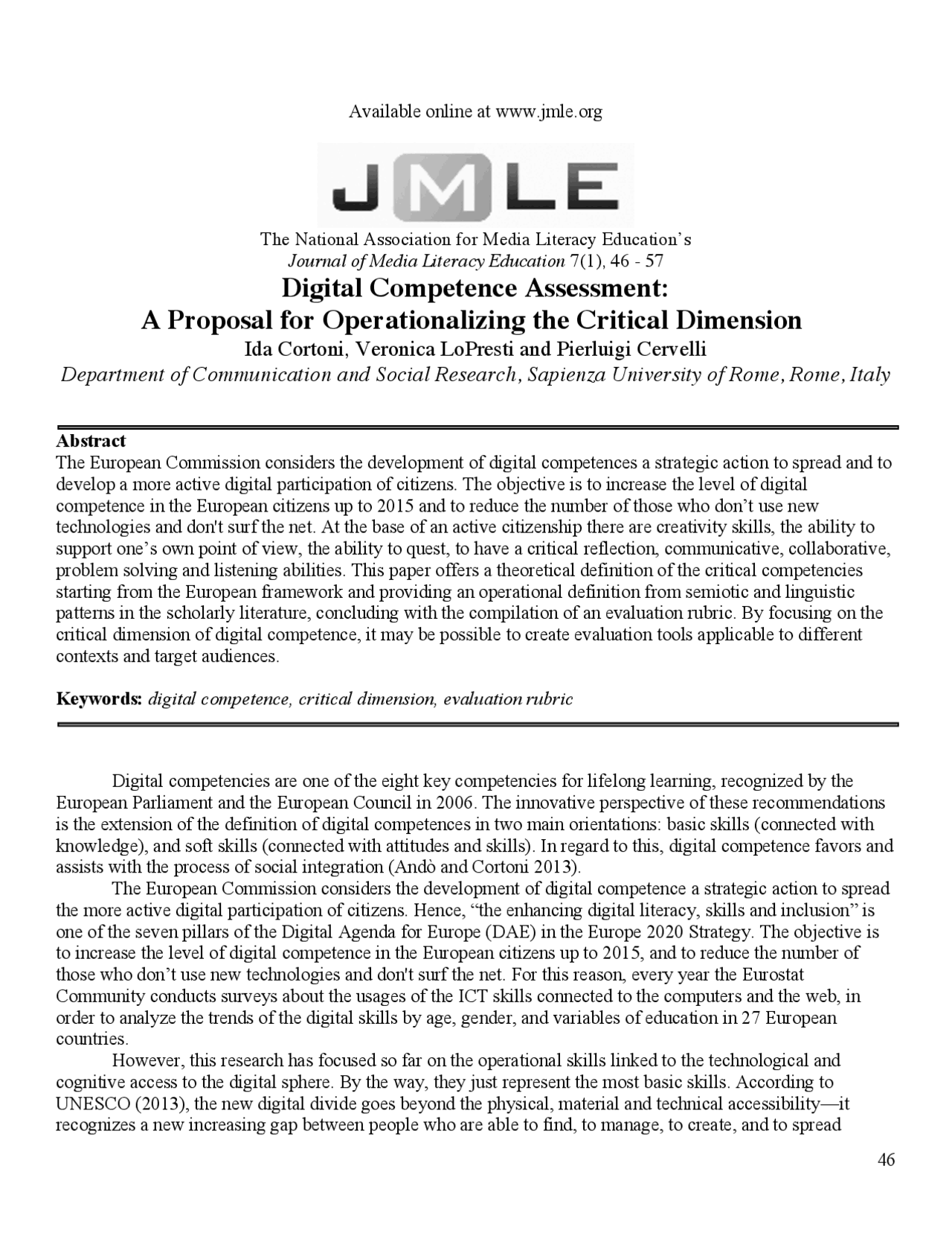 Digital competence assessment - Docsity