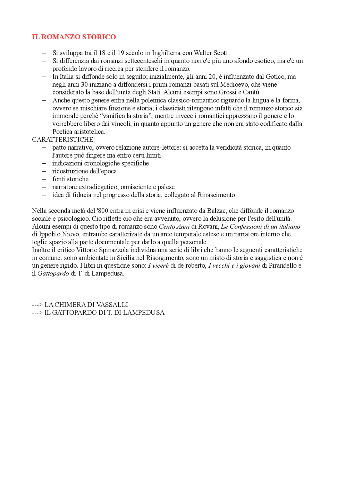 Il romanzo storico letteratura italiana - Docsity
