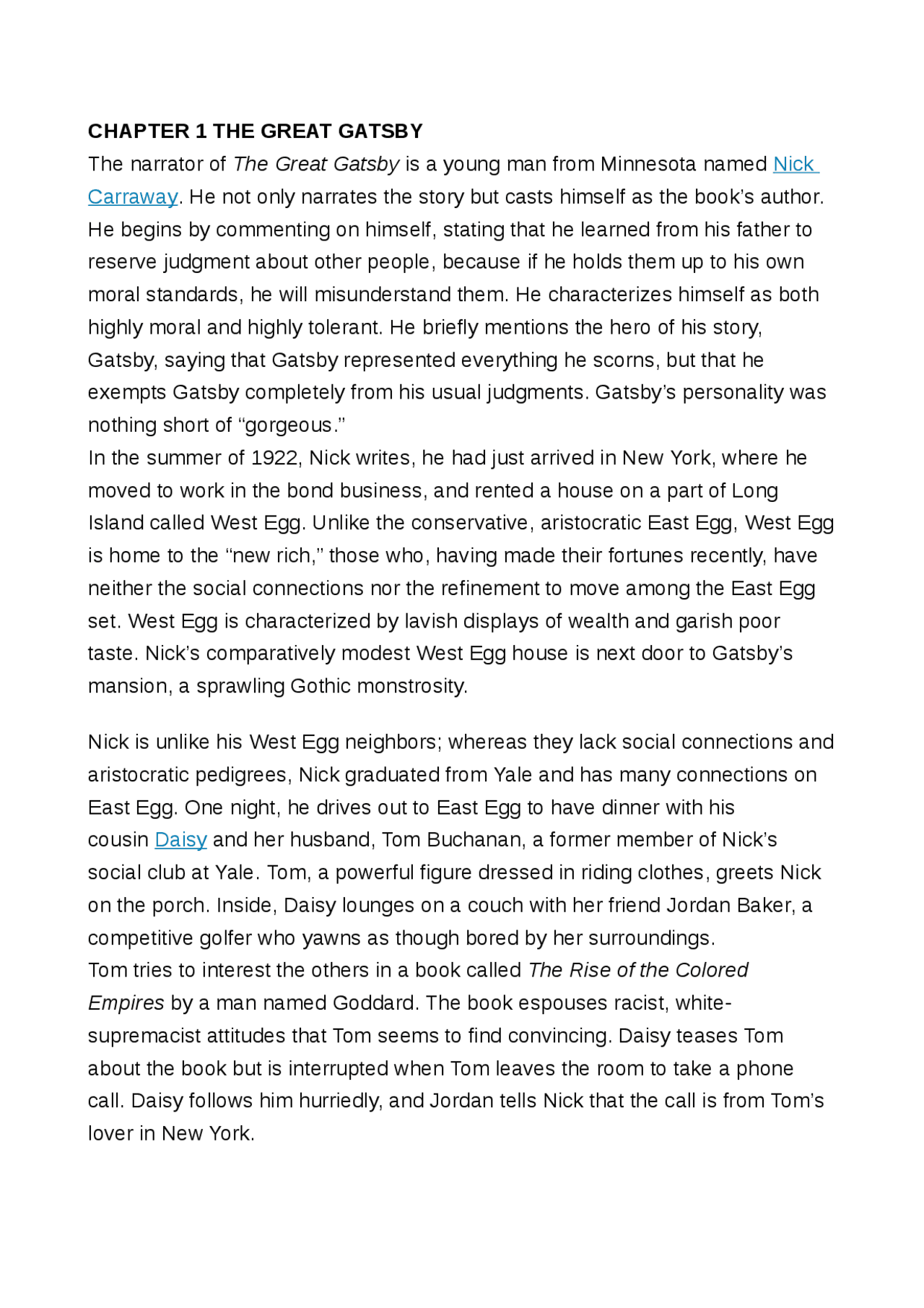 The Great Gatsby Chapter 1 And 2 Docsity