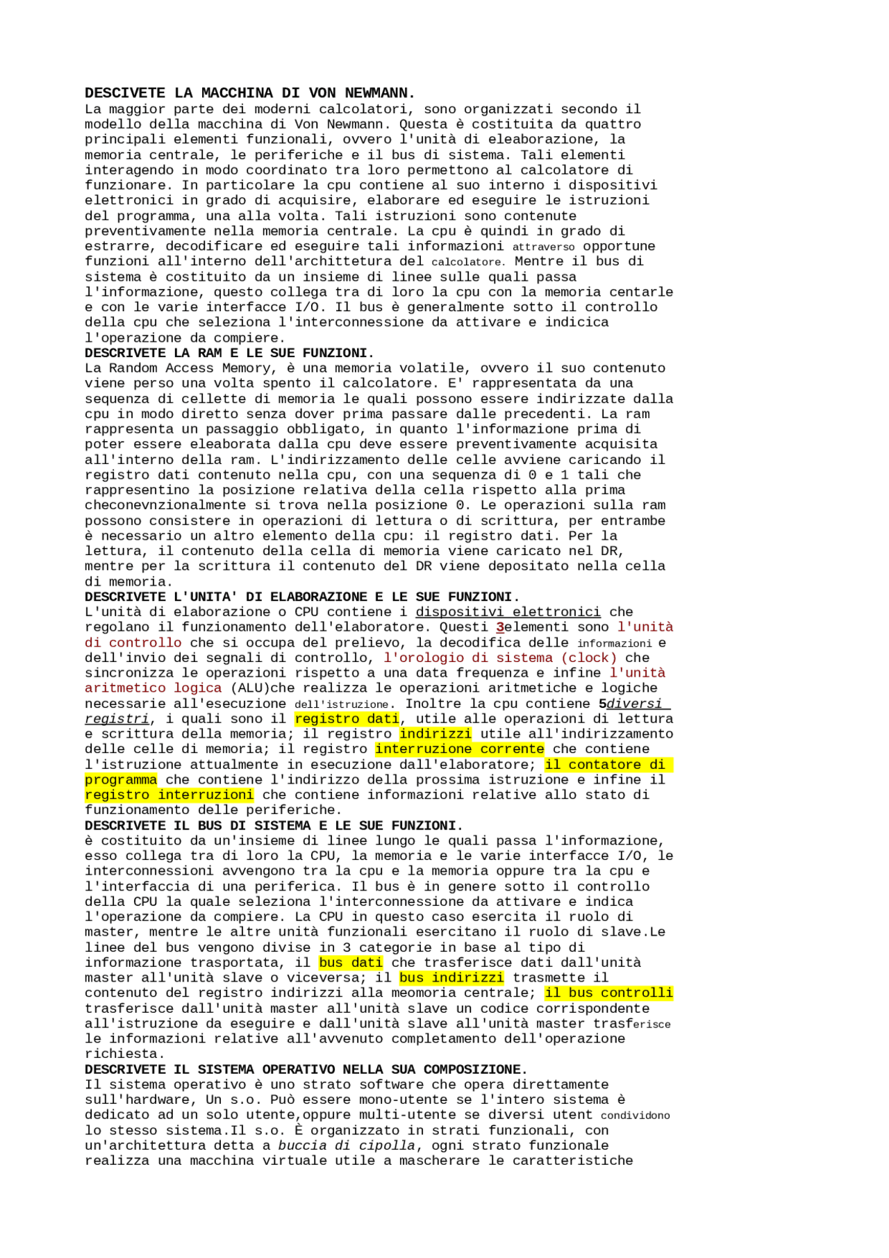 Domande E Risposte Elementi Di Informatica Docsity