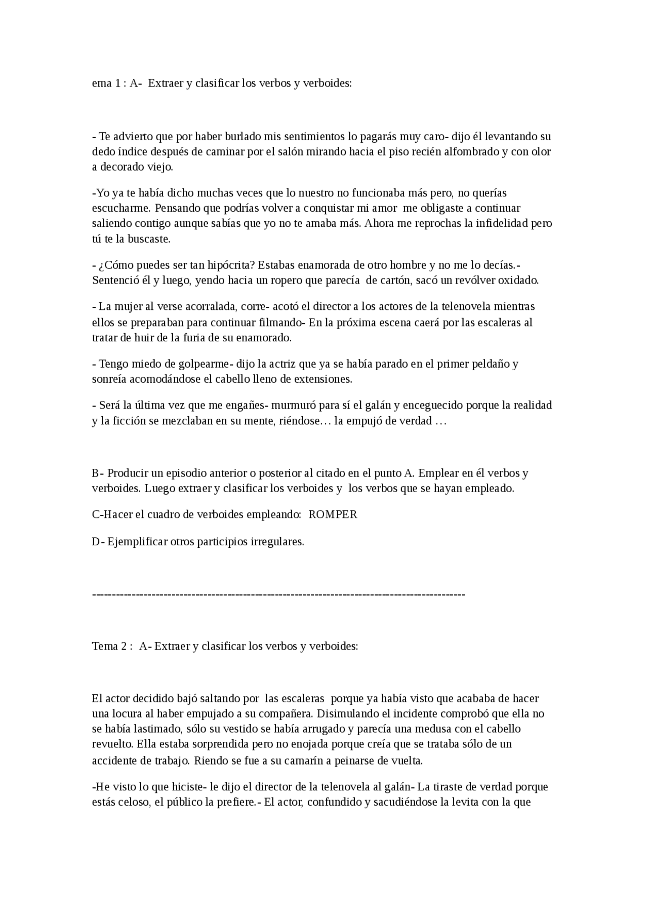 Verboides participios | Ejercicios de Lengua y Literatura - Docsity