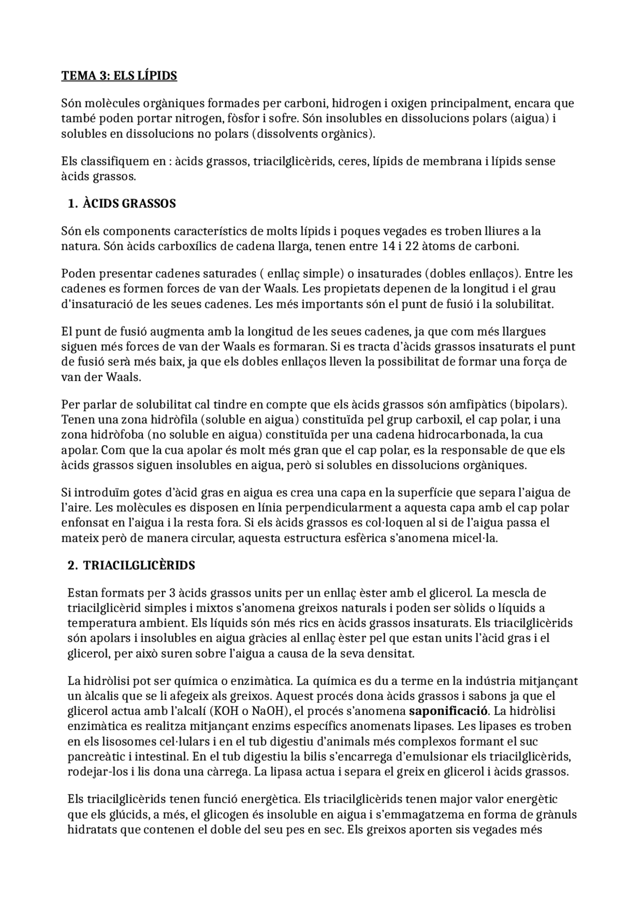 Unitat 3, els lípids - Docsity