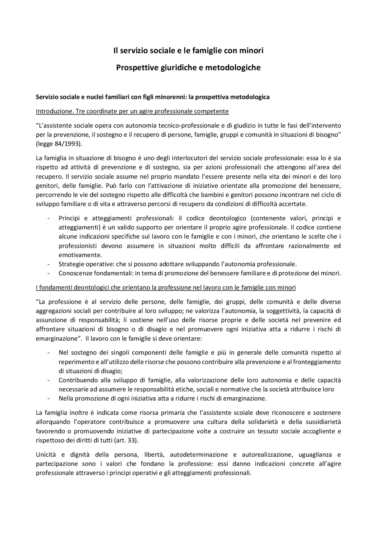 Il Servizio Sociale E Le Famiglie Con Minori Docsity