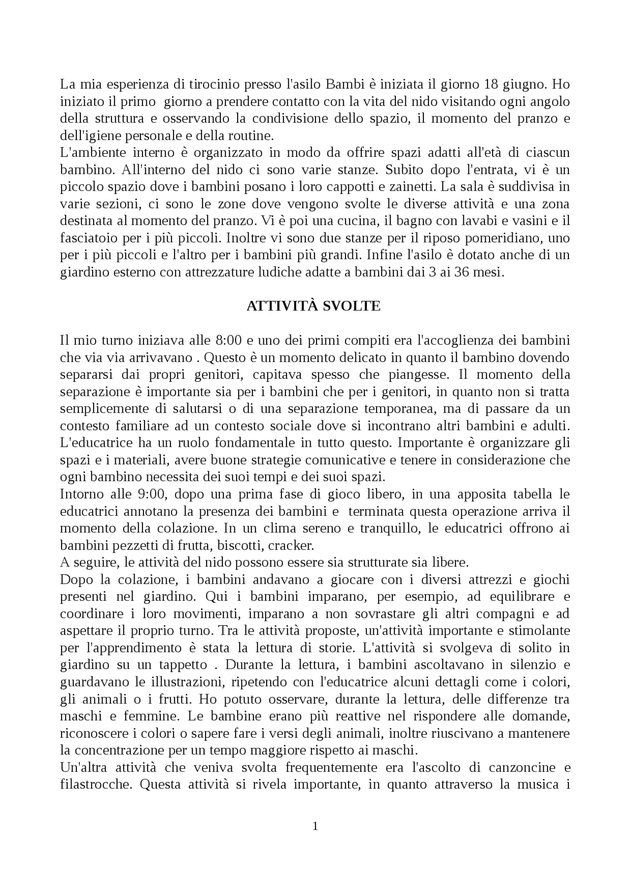 Tirocinio Asilo Nido Guide Progetti E Ricerche Di Pedagogia Docsity