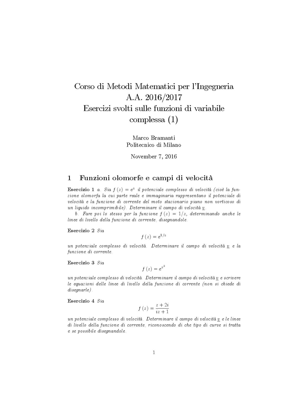 Esercizi Metodi Matematici Docsity