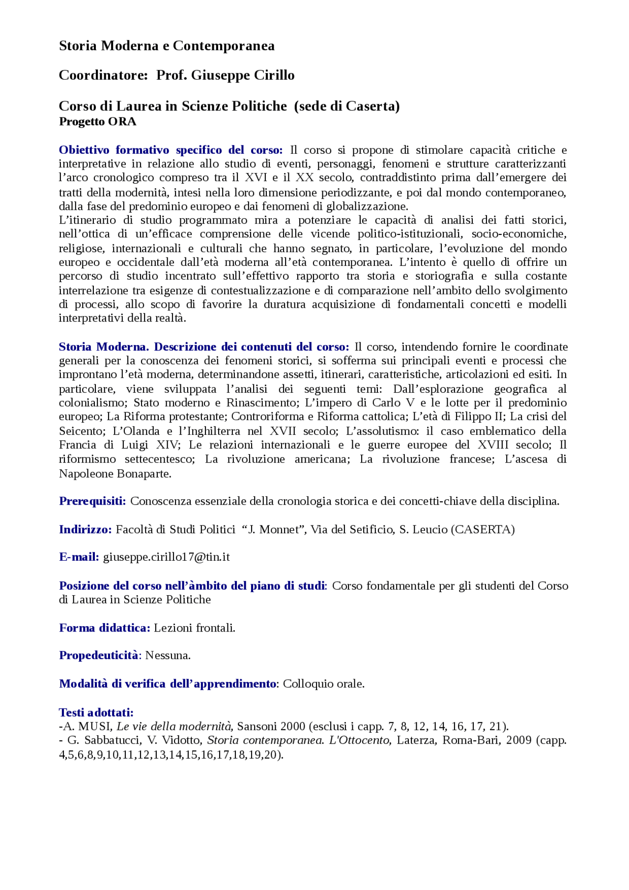 Programma Di Storia Moderna E Contemporanea Docsity