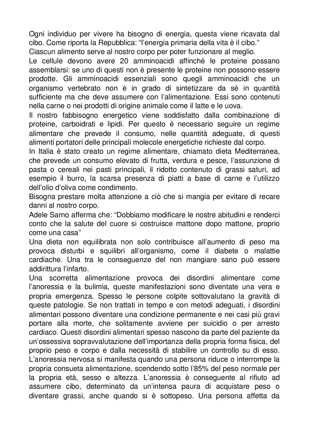 Saggio Breve Sul Cibo Docsity