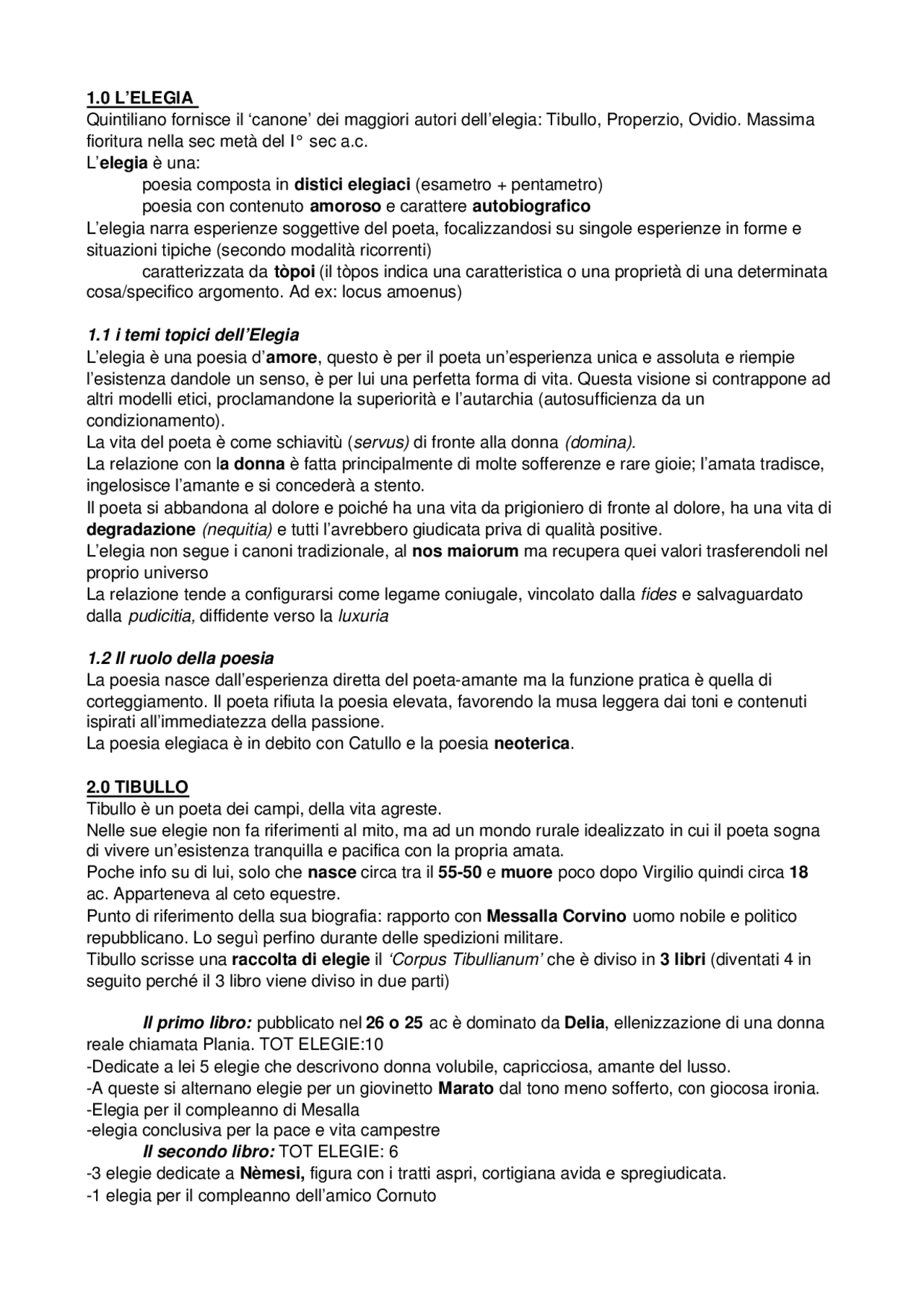 Elegia Properzio E Tibullo Docsity