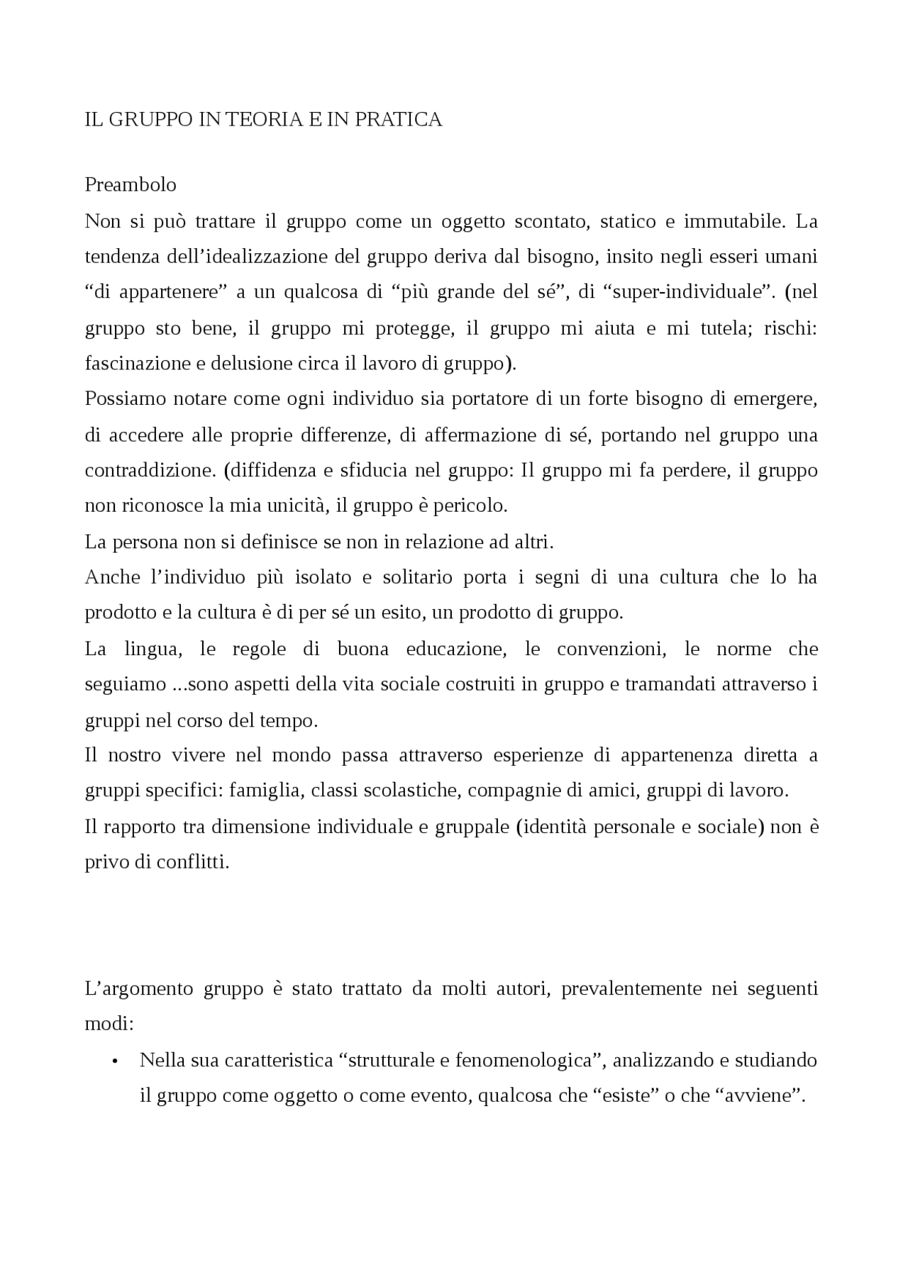 Il Gruppo In Teoria E In Pratica Docsity