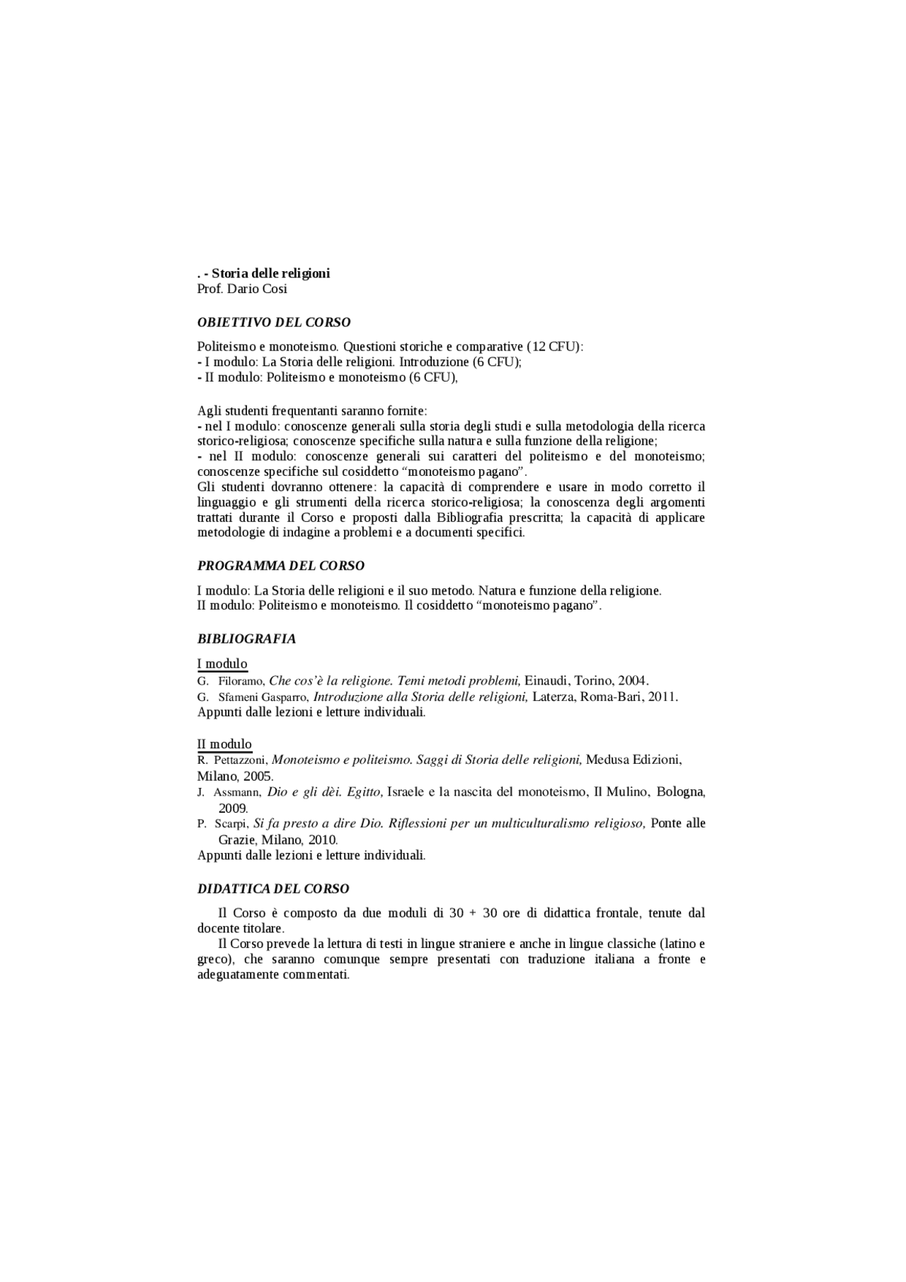 Storia Delle Religioni Docsity
