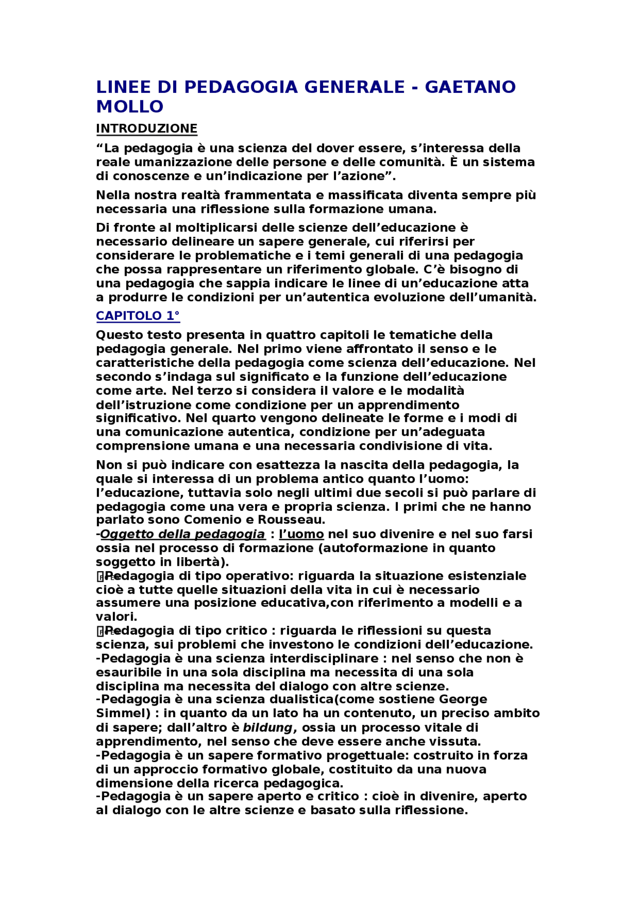 Linee Di Pedagogia Generale Docsity