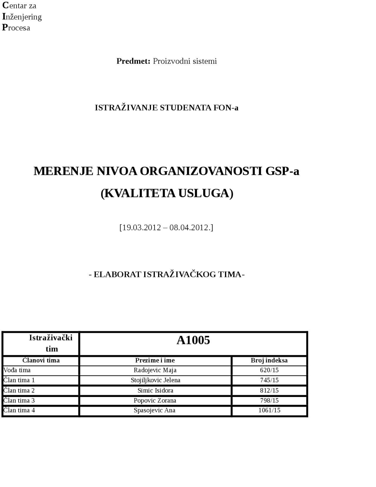 Elaborat Za Preduzece Gsp Vodiči Projekti Istraživanja Predlog