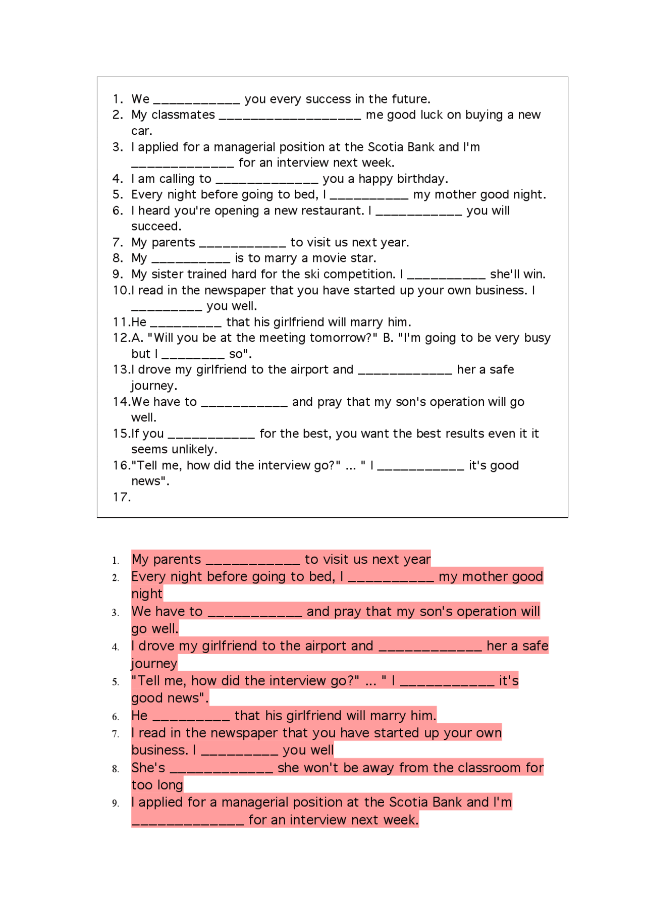 Ejercicios para practicar las diferencias entre HOPE y WISH ...