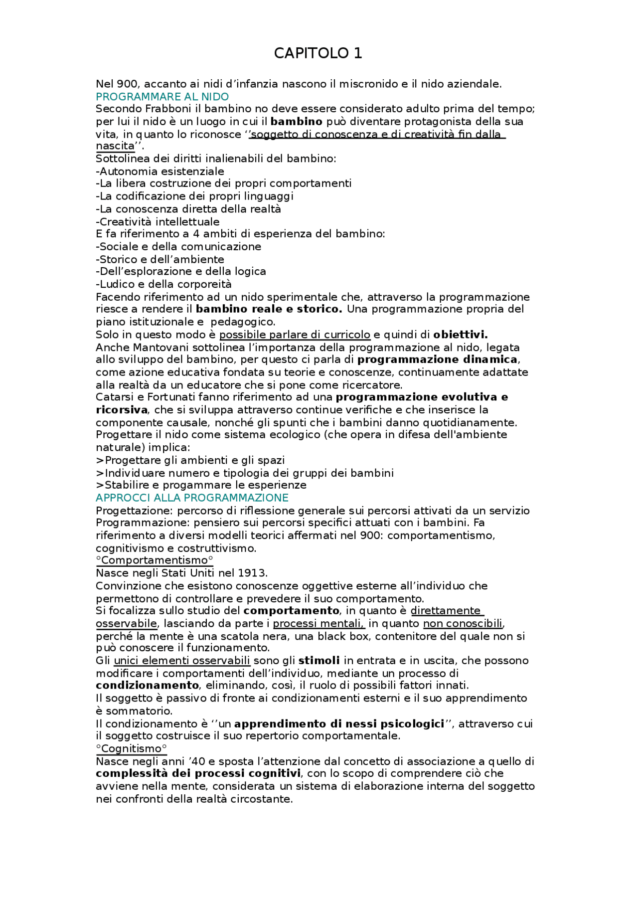 Progettare Al Nidoteorie E Pratiche Educative Sintesi Del Corso Di