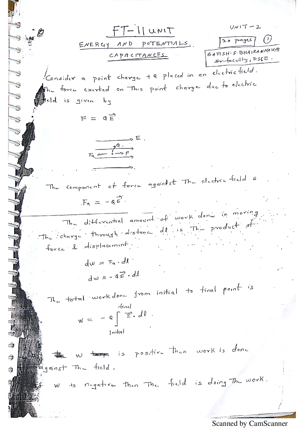 Electric potential, energy and electric work - Docsity