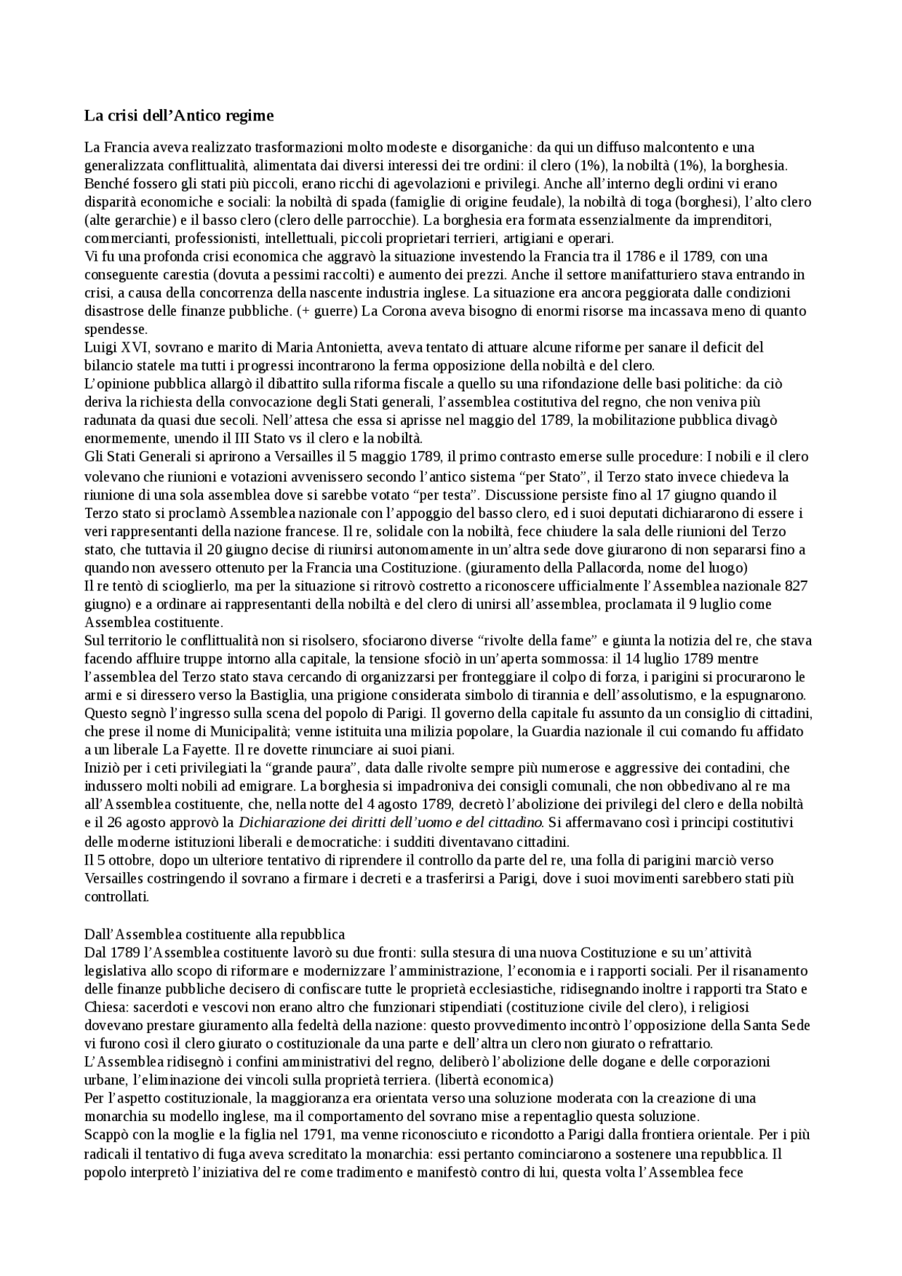 La Rivoluzione Francese Lancién Regime Docsity