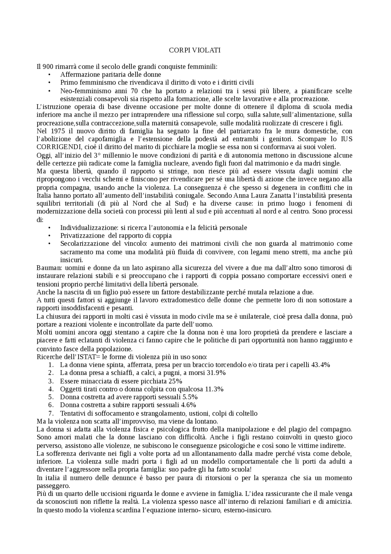 Riassunto Corpi Violati Docsity