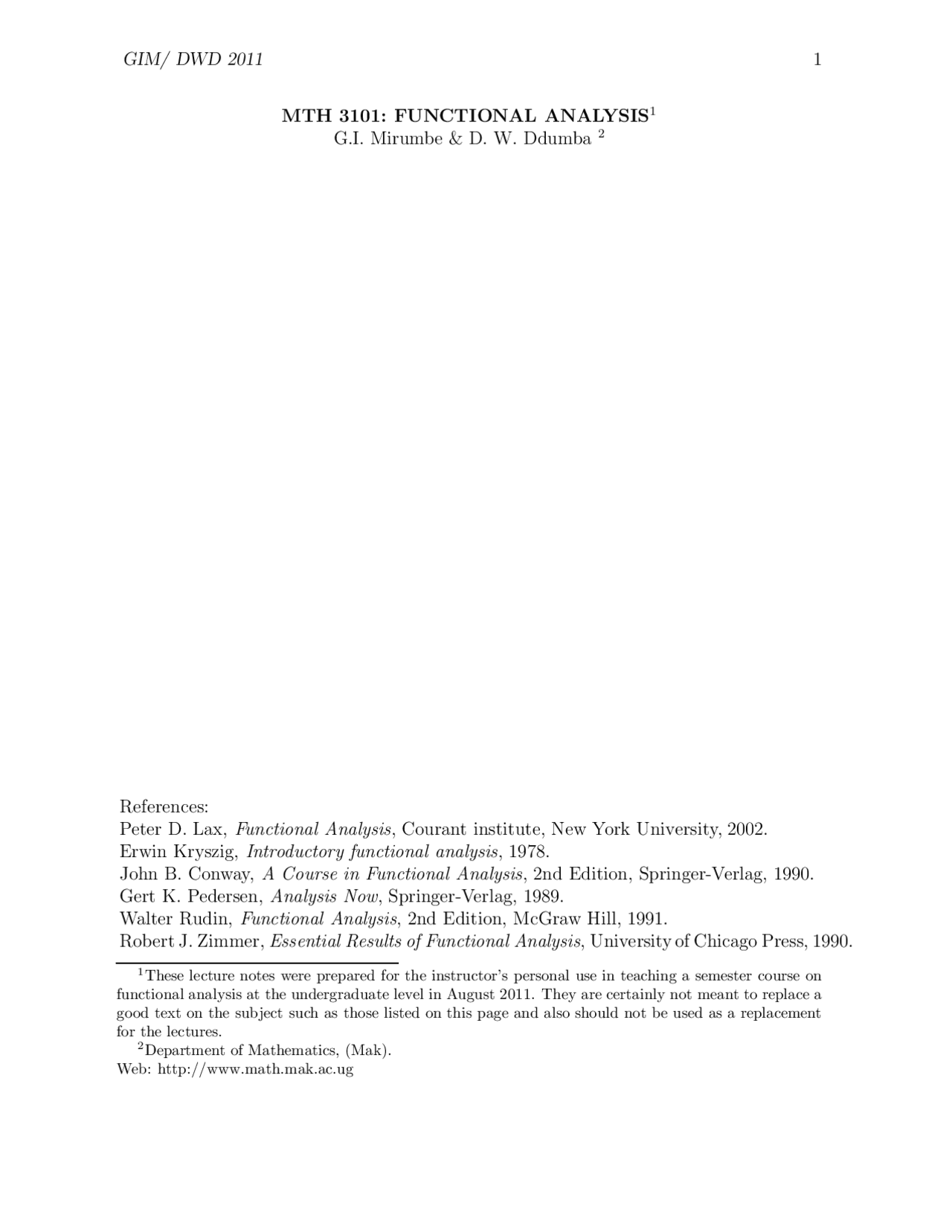 Mathematical Functional Analysis Class Notes Docsity