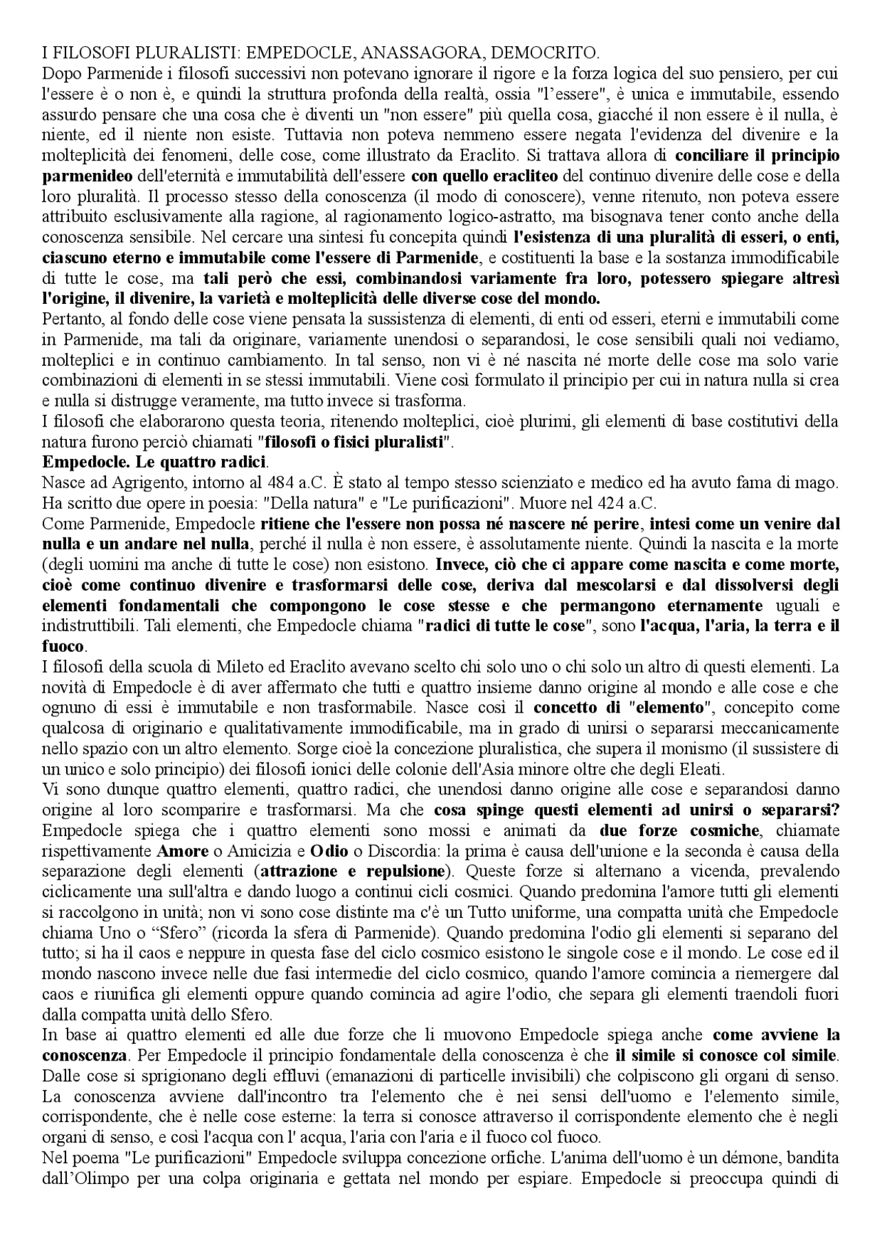 Empedocle Anassagora E Democrito Dispense Di Filosofia Docsity