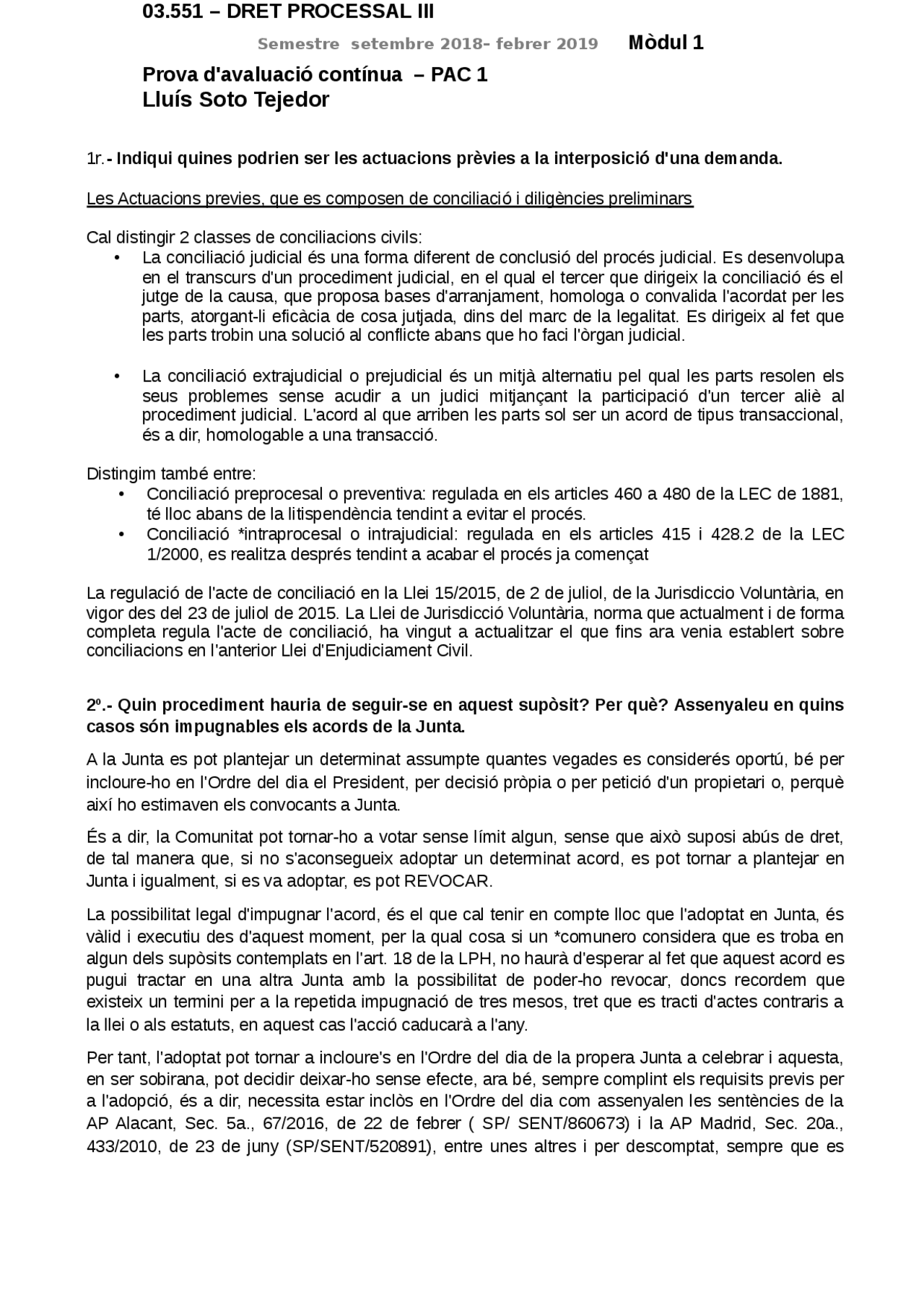 Pac1 Derecho Procesal Ejercicios De Derecho Procesal Docsity