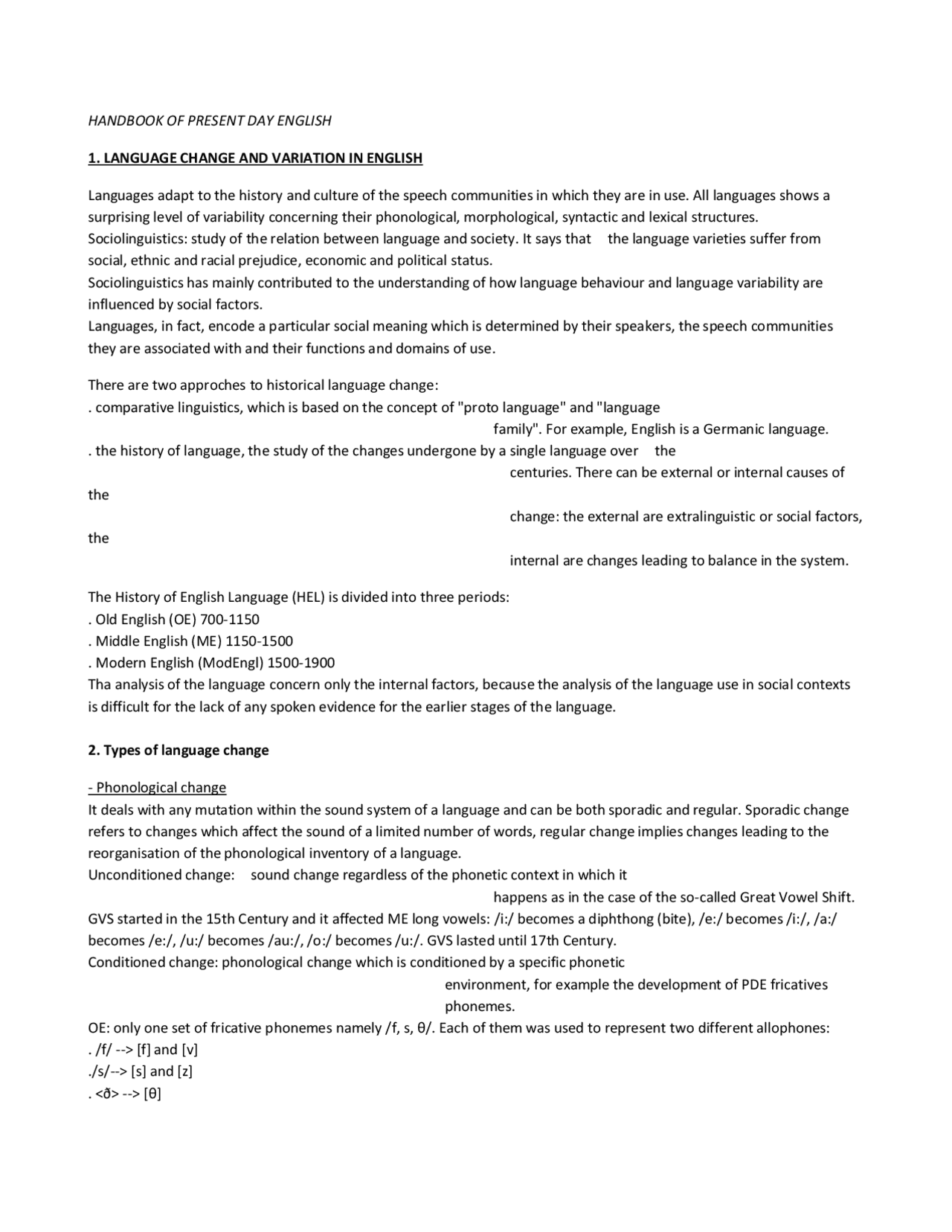Riassunto A Handbook Of Present Day English Docsity