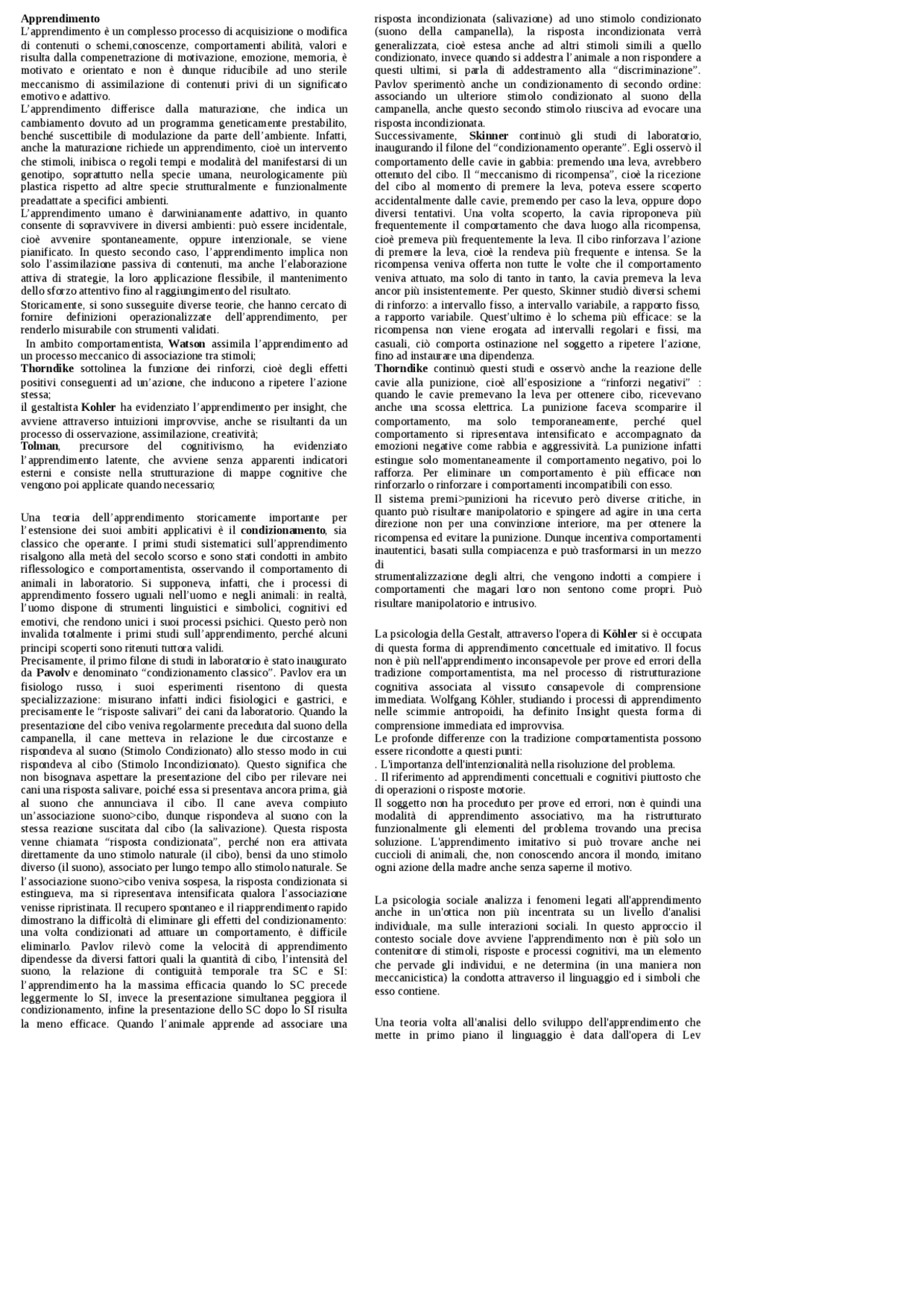 Apprendimento Psicologia Appunti Di Psicologia Generale Docsity