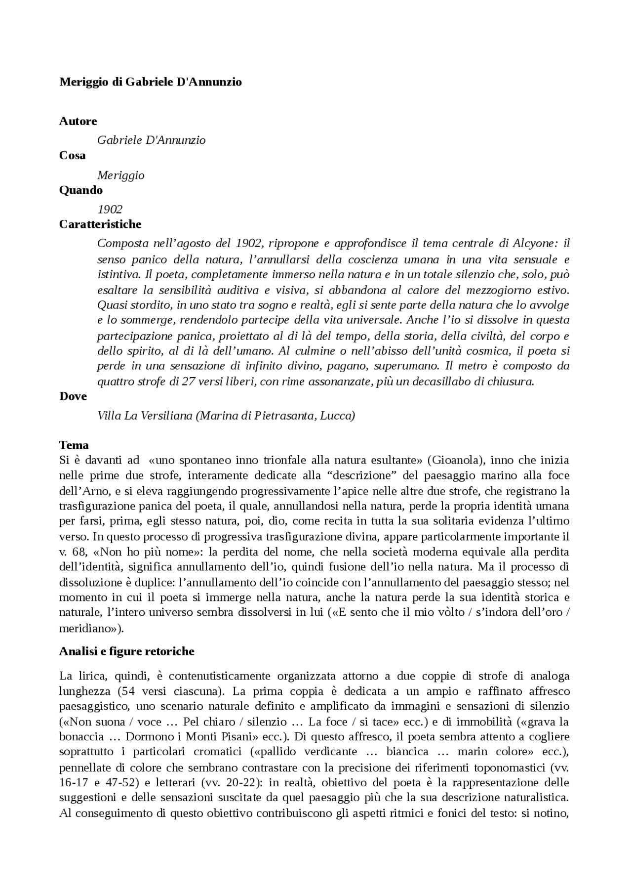 Gabriele Dannunzio Meriggio Docsity