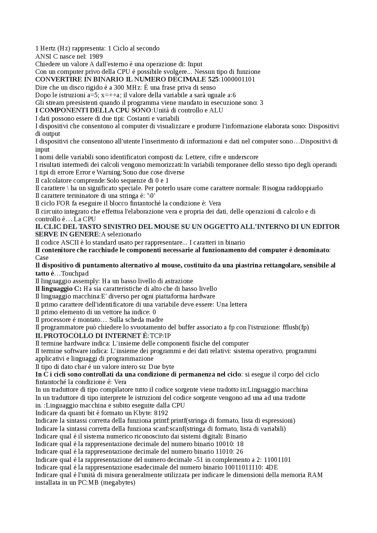Informatica Di Base Domande E Risposte Docsity