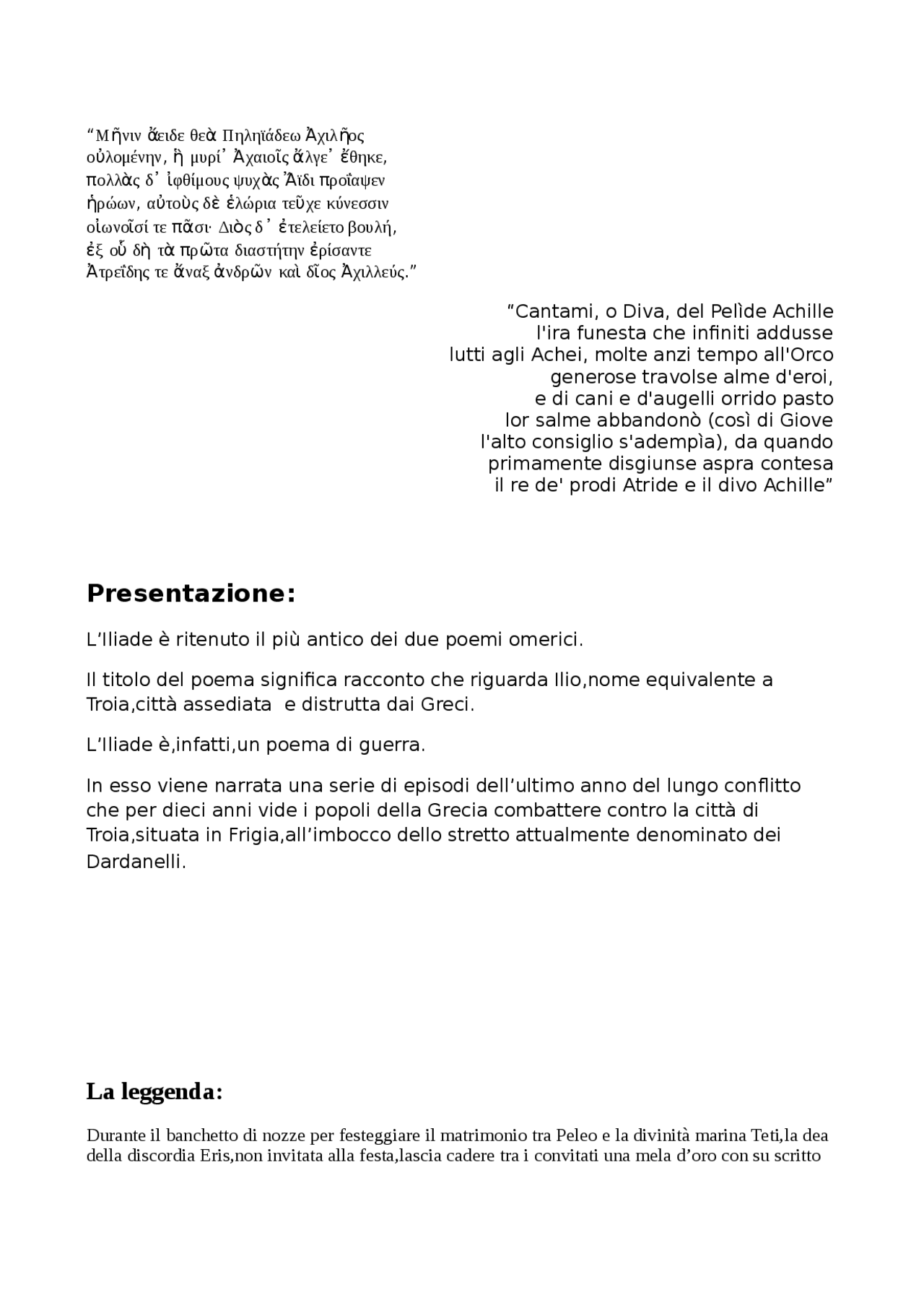 Liliade Punti Fondamentali Docsity