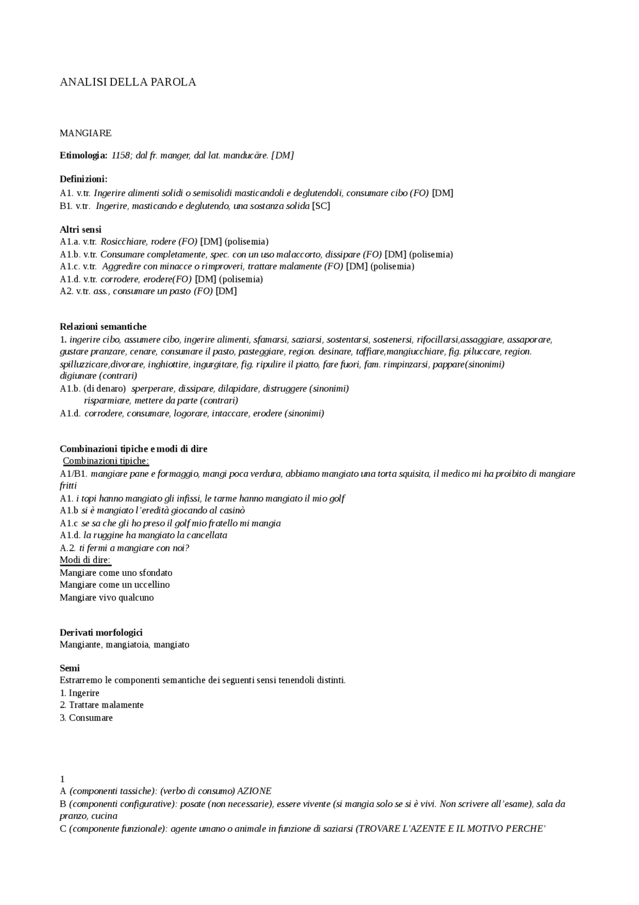Analisi Della Parola Docsity