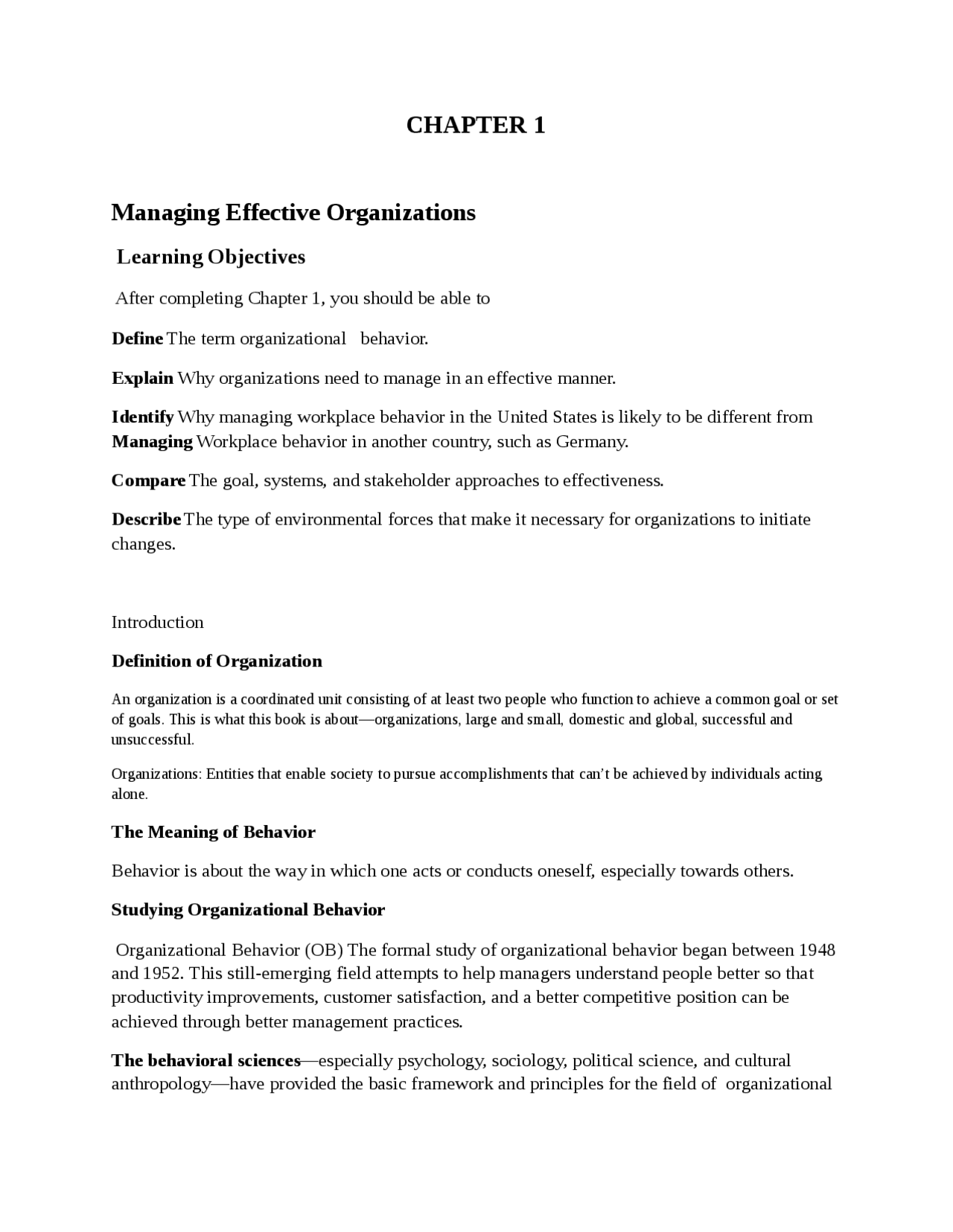 Organizational Behavior Docsity