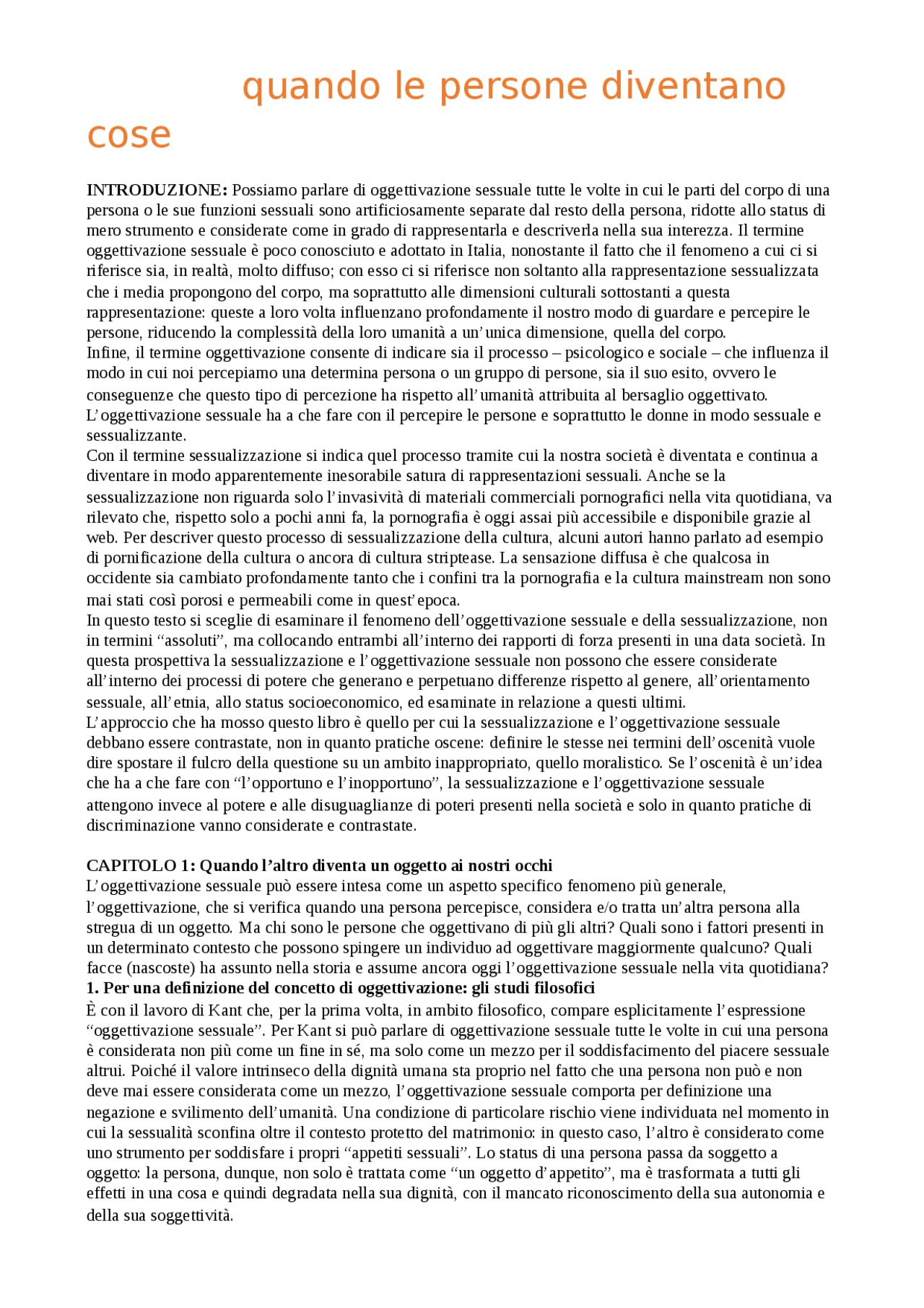 Quando Le Persone Diventano Cose G Pacilli Docsity