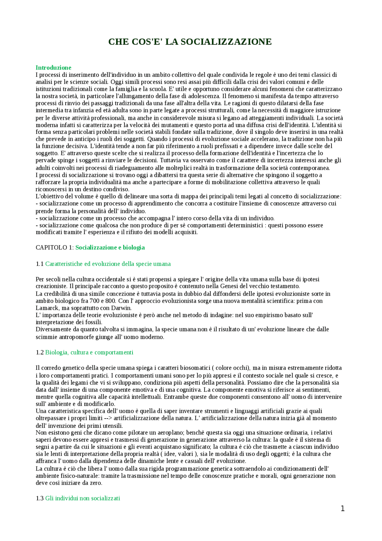Sociologia - che cos'è la socializzazione - Docsity