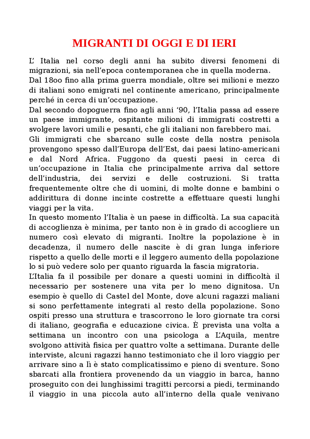 Migranti Di Oggi E Di Ieri Docsity