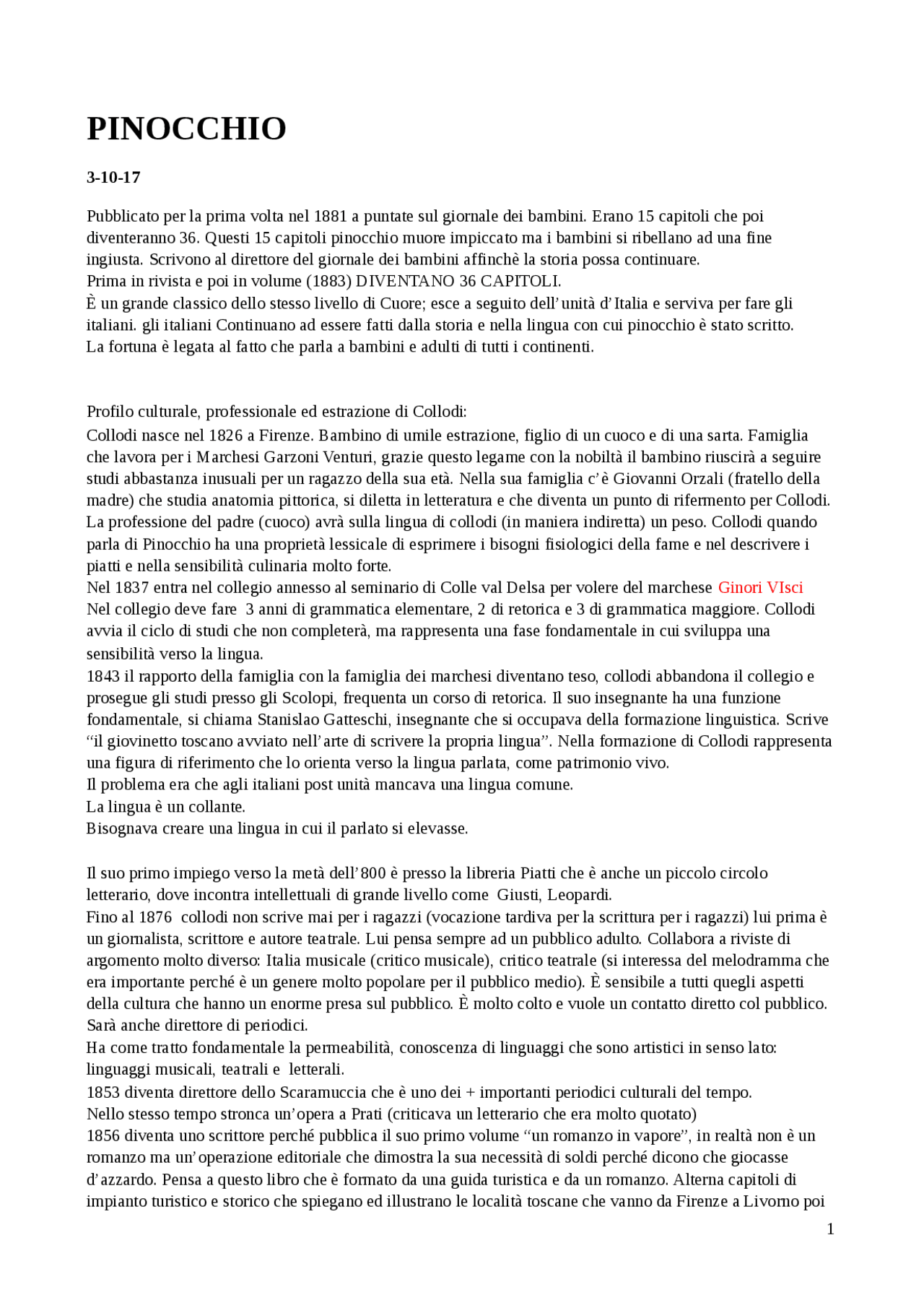 Le Avventure Di Pinocchio Docsity