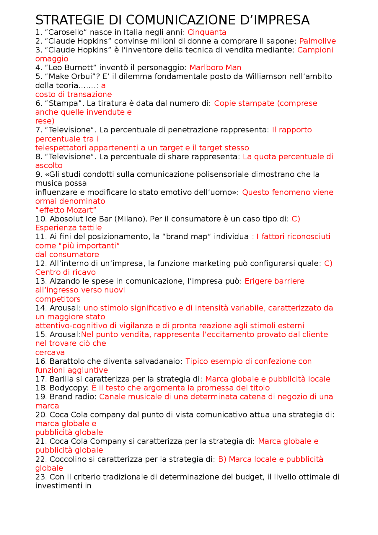 Domande Esame Strategie Comunicazione Impresa Unipegaso Docsity