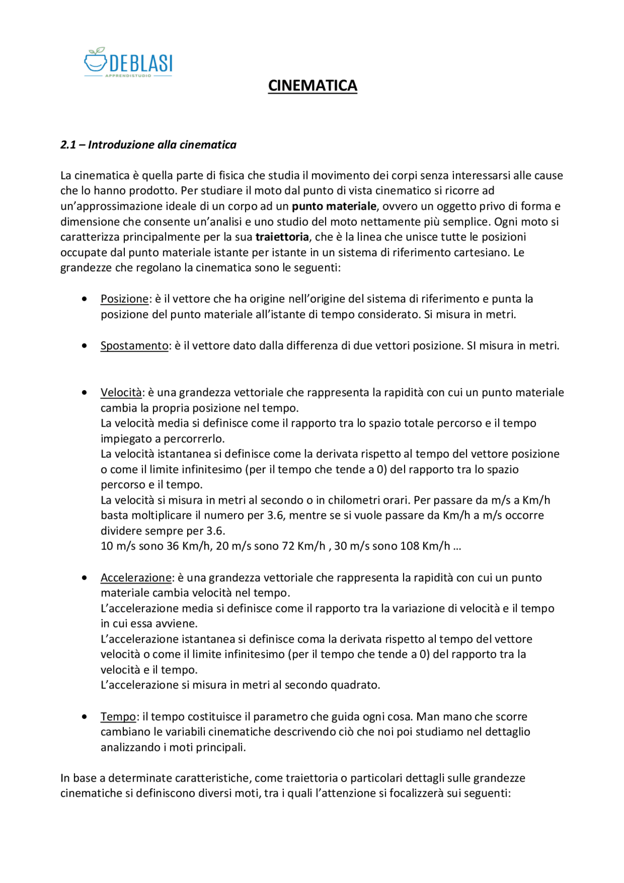Appunti Di Cinematica Docsity