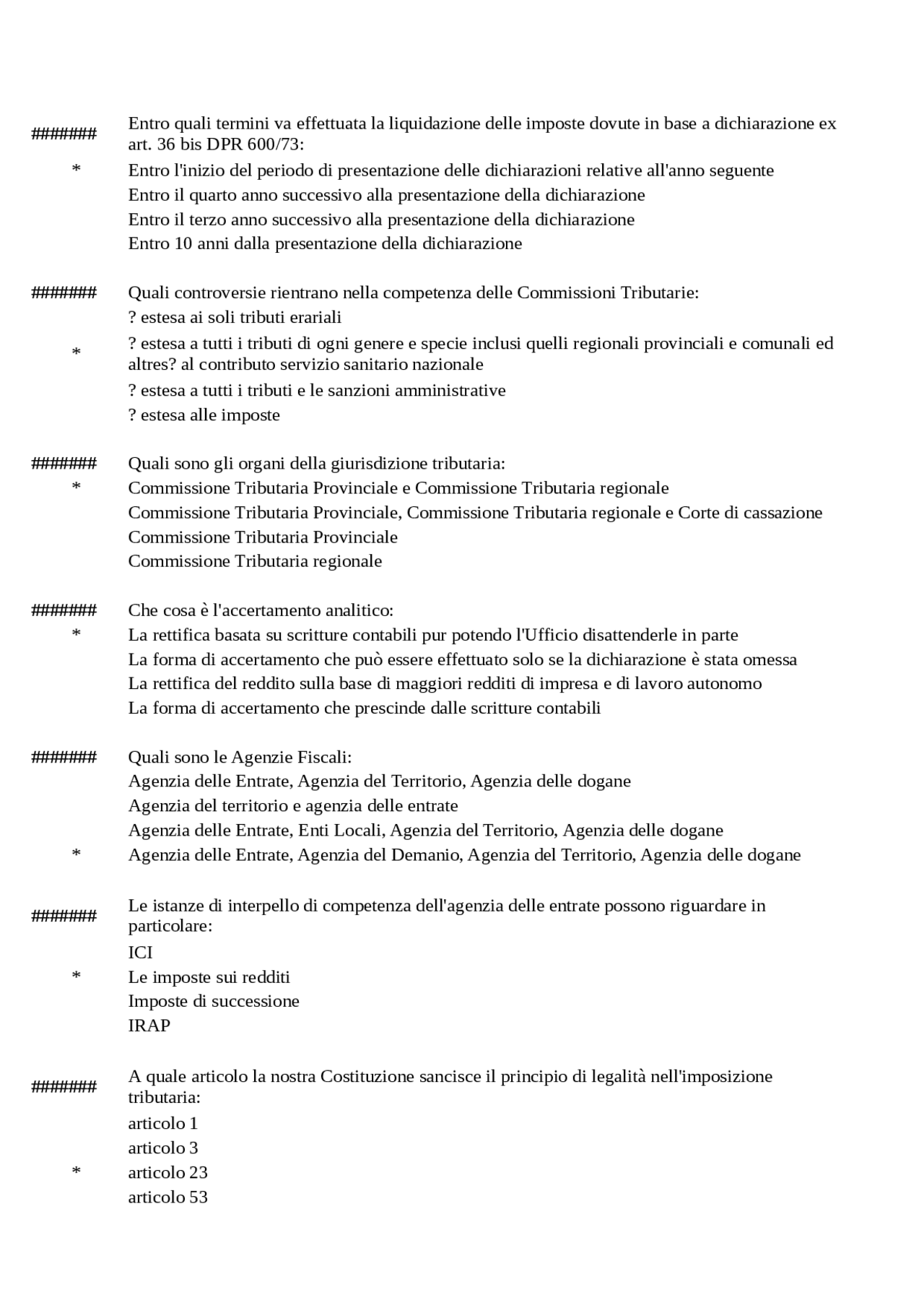 Test Diritto Tributario Docsity