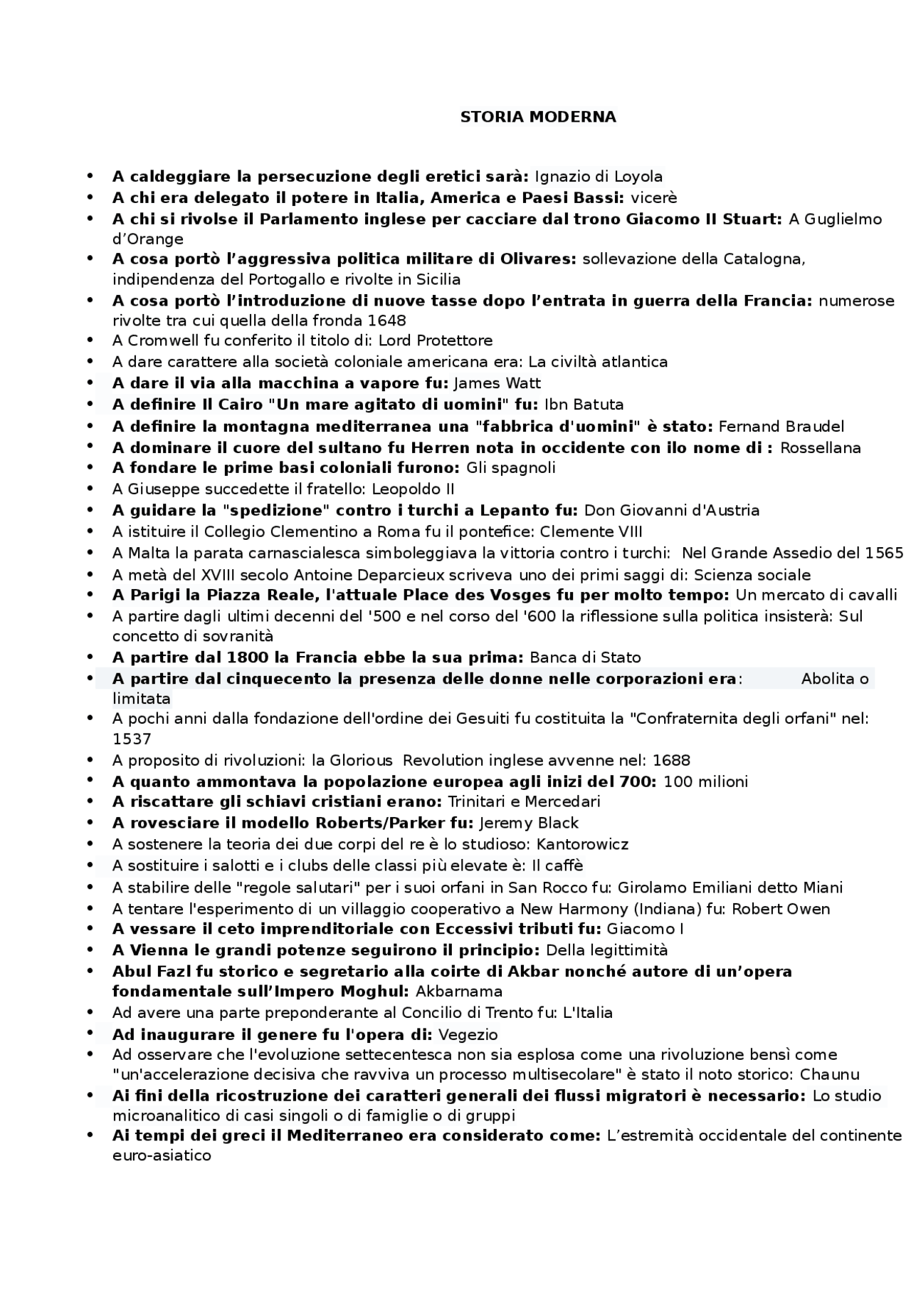 Storia Moderna Ordine Alfabetico Docsity