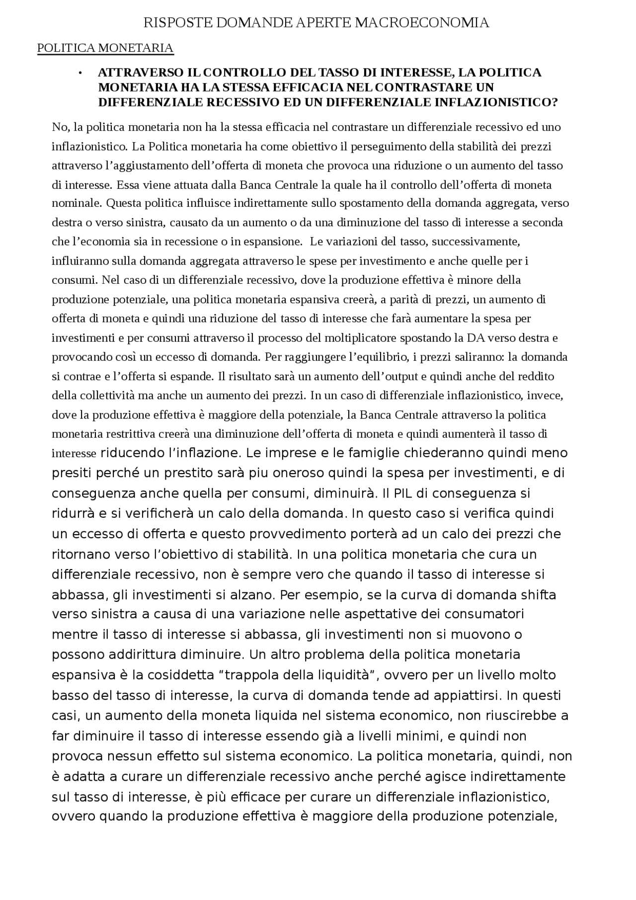 Domande Esame Totale Macroeconomia Soci Docsity