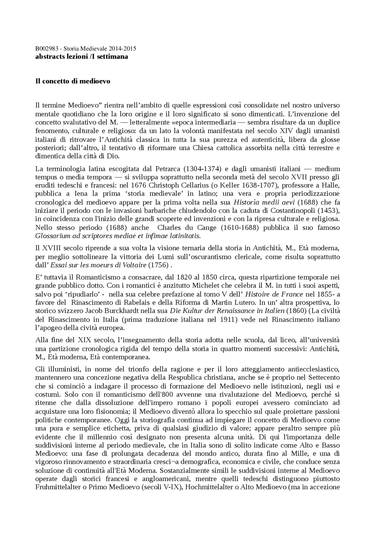 Abstract Storia Medievale Docsity