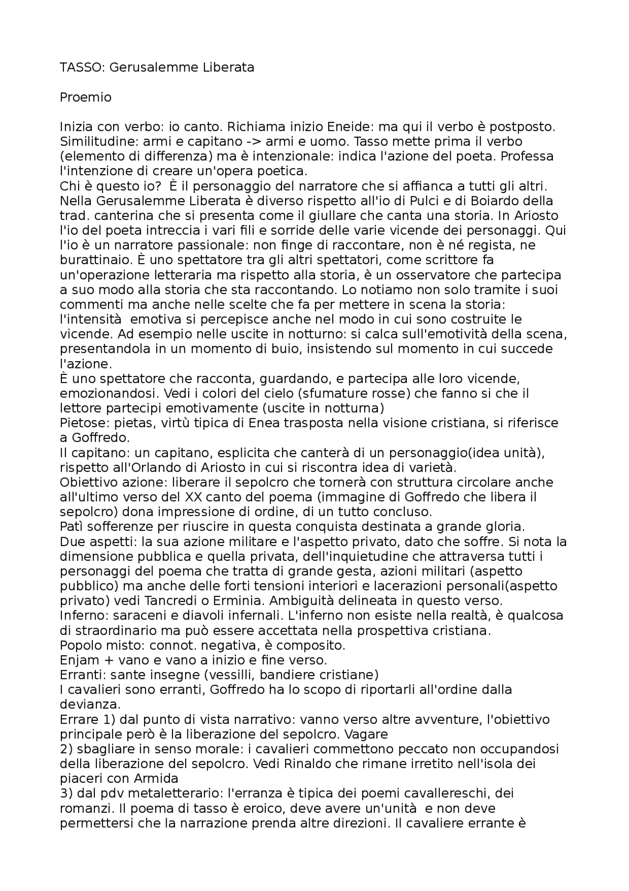 Tasso Proemio Gerusalemme Liberata Docsity