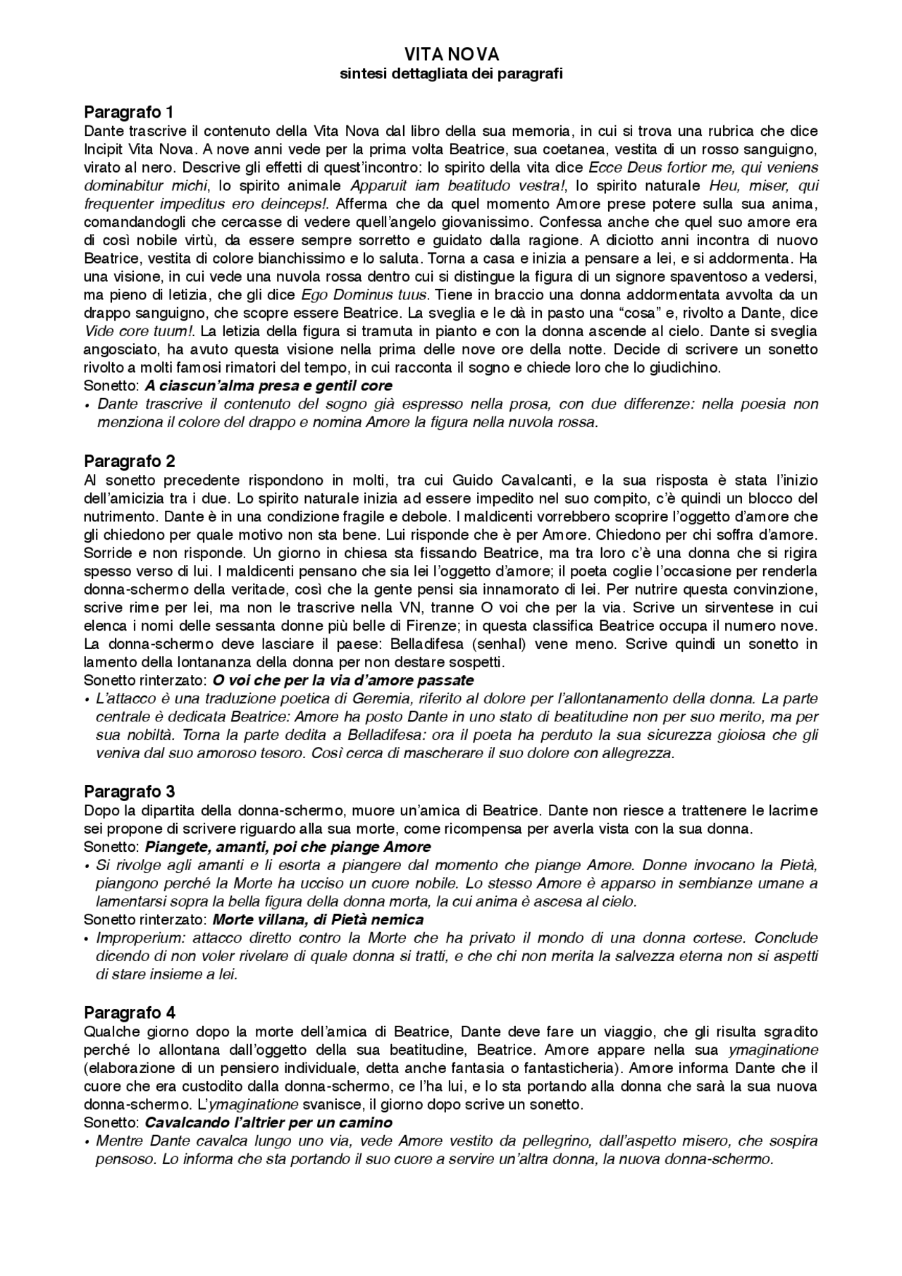 Sintesi Vita Nova Di Dante Docsity