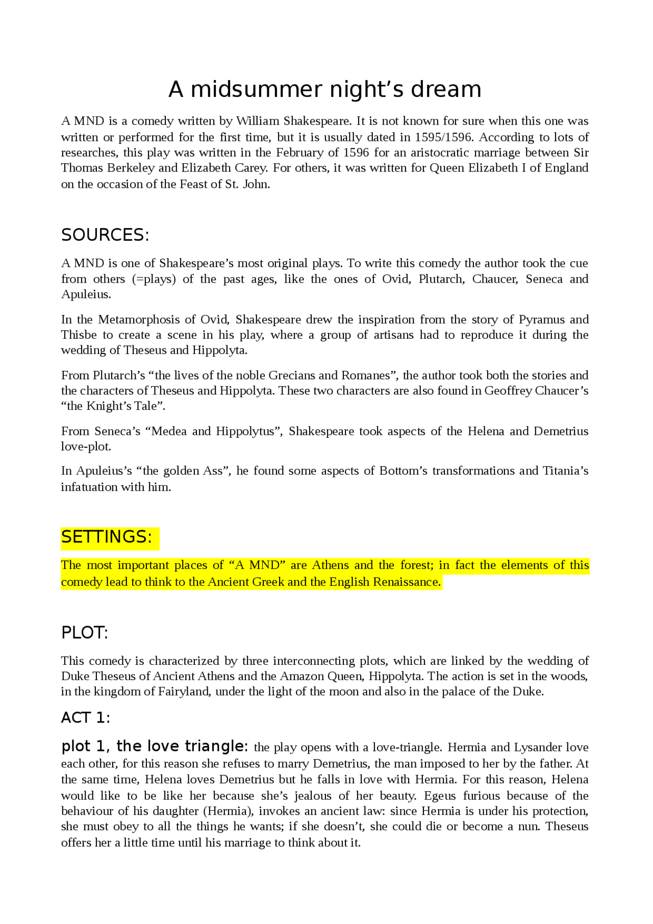 Power Point A Midsummer Night Dream Docsity